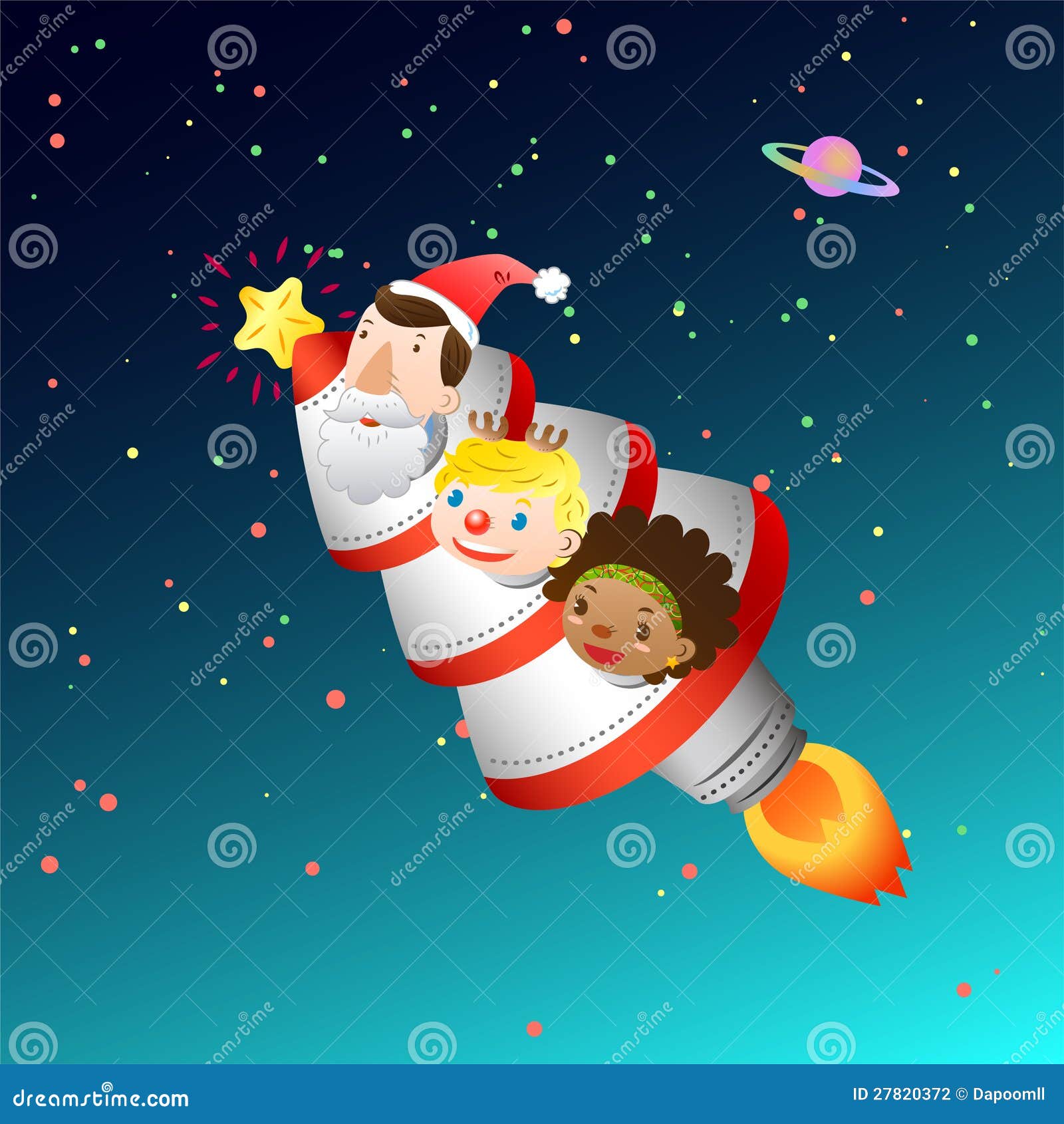 Christmas Card with Rocket and Kids Stock Vector - Illustration of ...