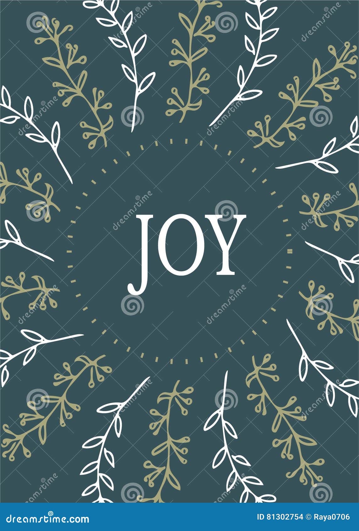 Christmas Card Round Design. Joy. Hand Drawn Vector Illustration. Stock ...