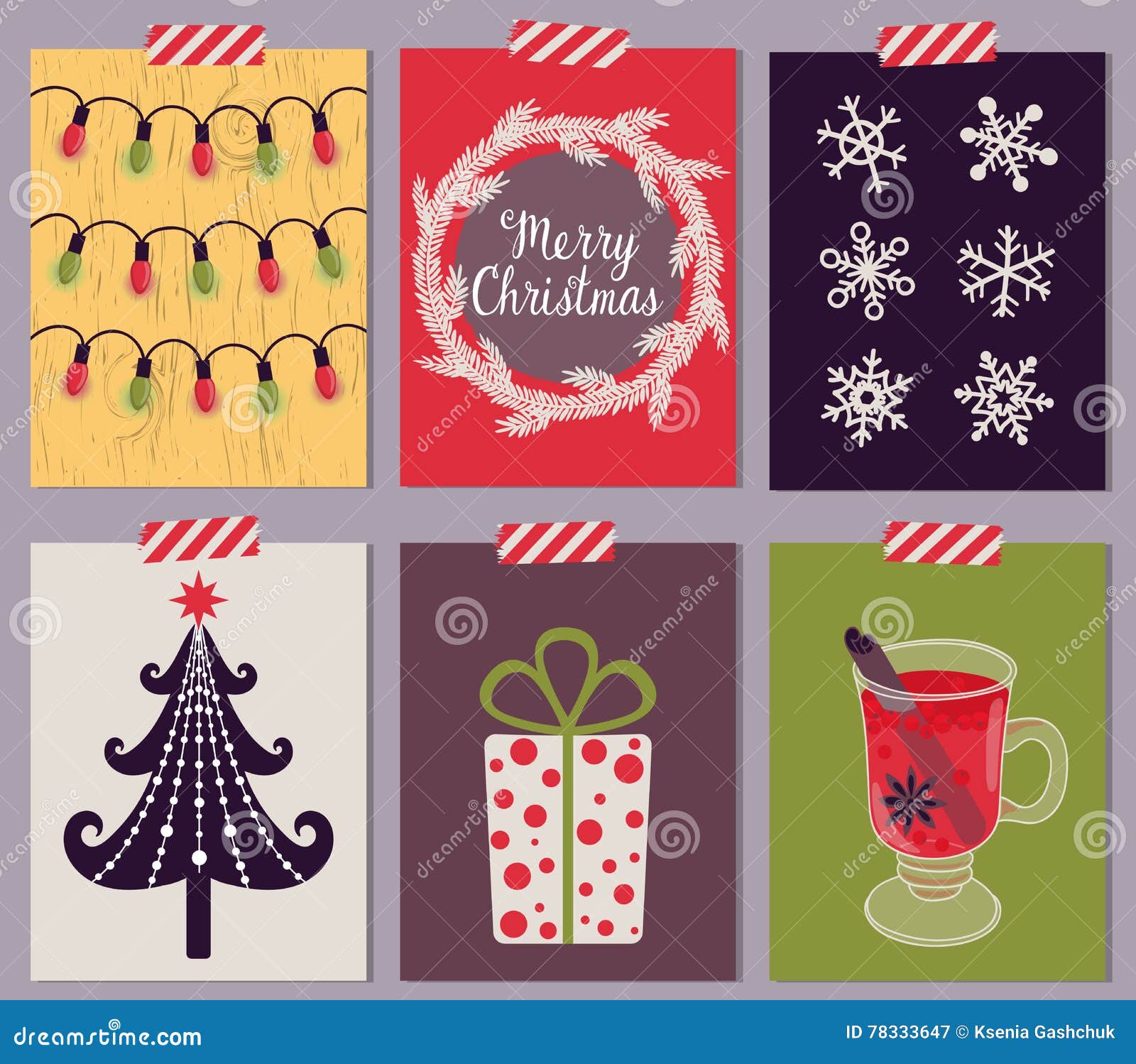 Christmas card set. stock vector. Illustration of greeting - 78333647