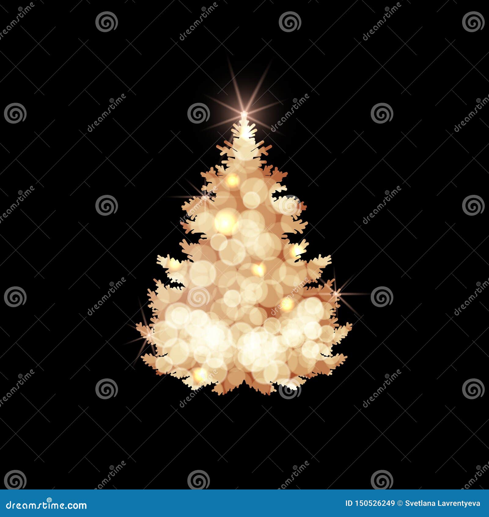 Christmas Card. Silhouette of a Tree Filled with Light Spots, Stock ...