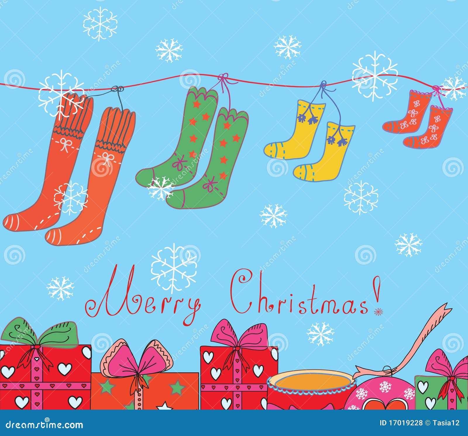 Christmas card with socks stock vector. Illustration of small - 17019228