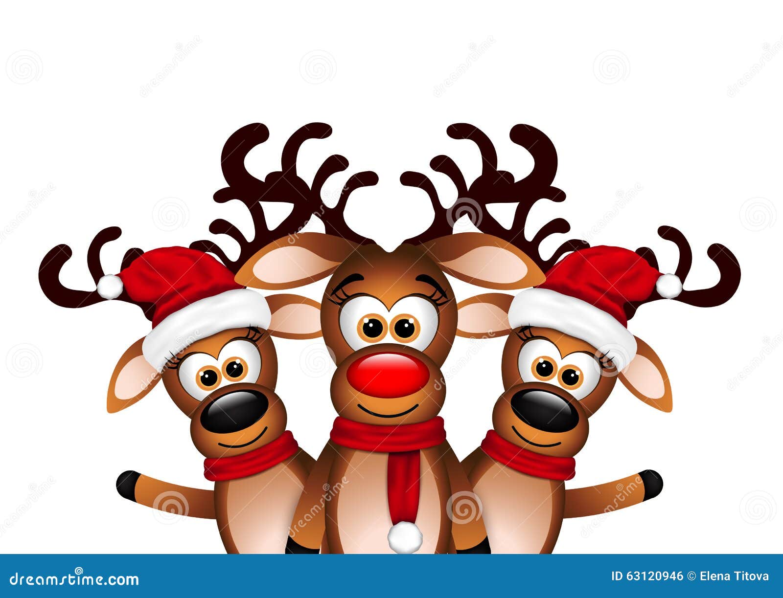 Christmas Card with Three Happy Reindeer Stock Vector - Illustration of ...