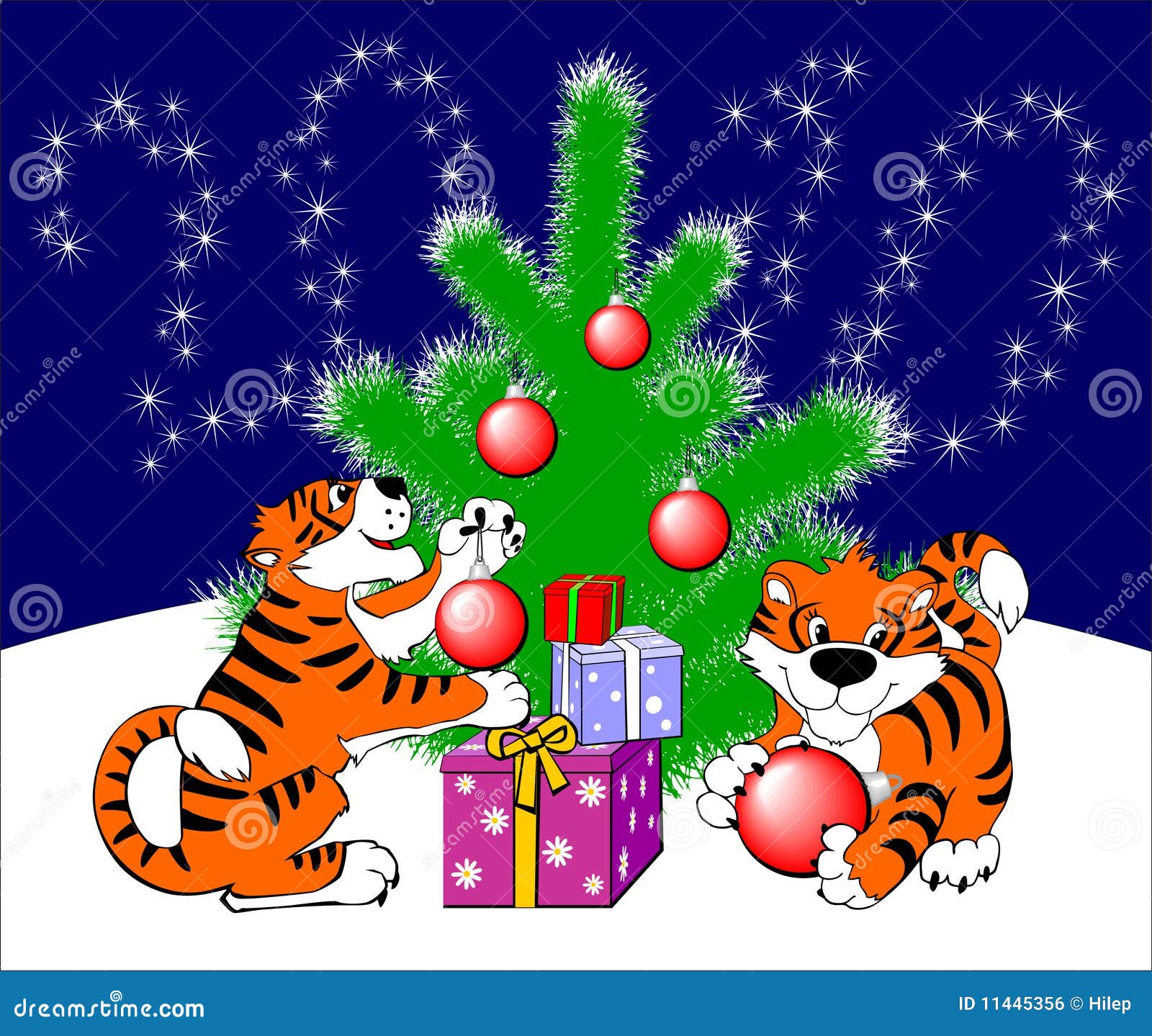 Christmas Card with Tigers. Stock Vector - Illustration of tiger, color ...