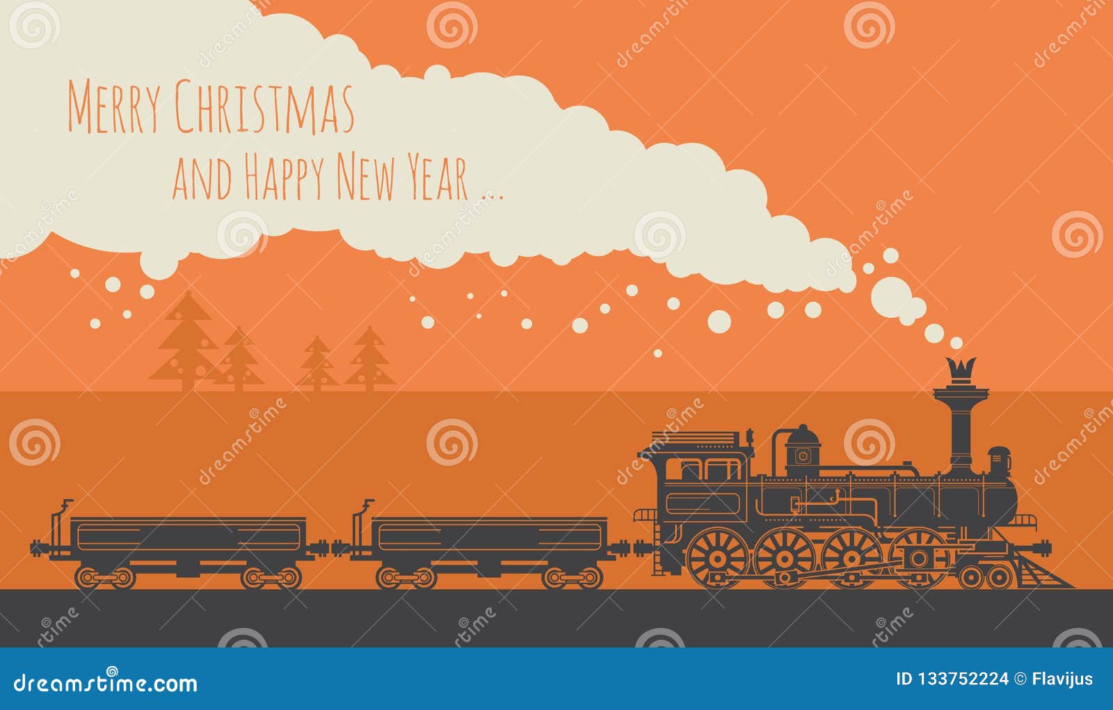 Christmas Card with a Vintage Steam Train Stock Vector - Illustration ...