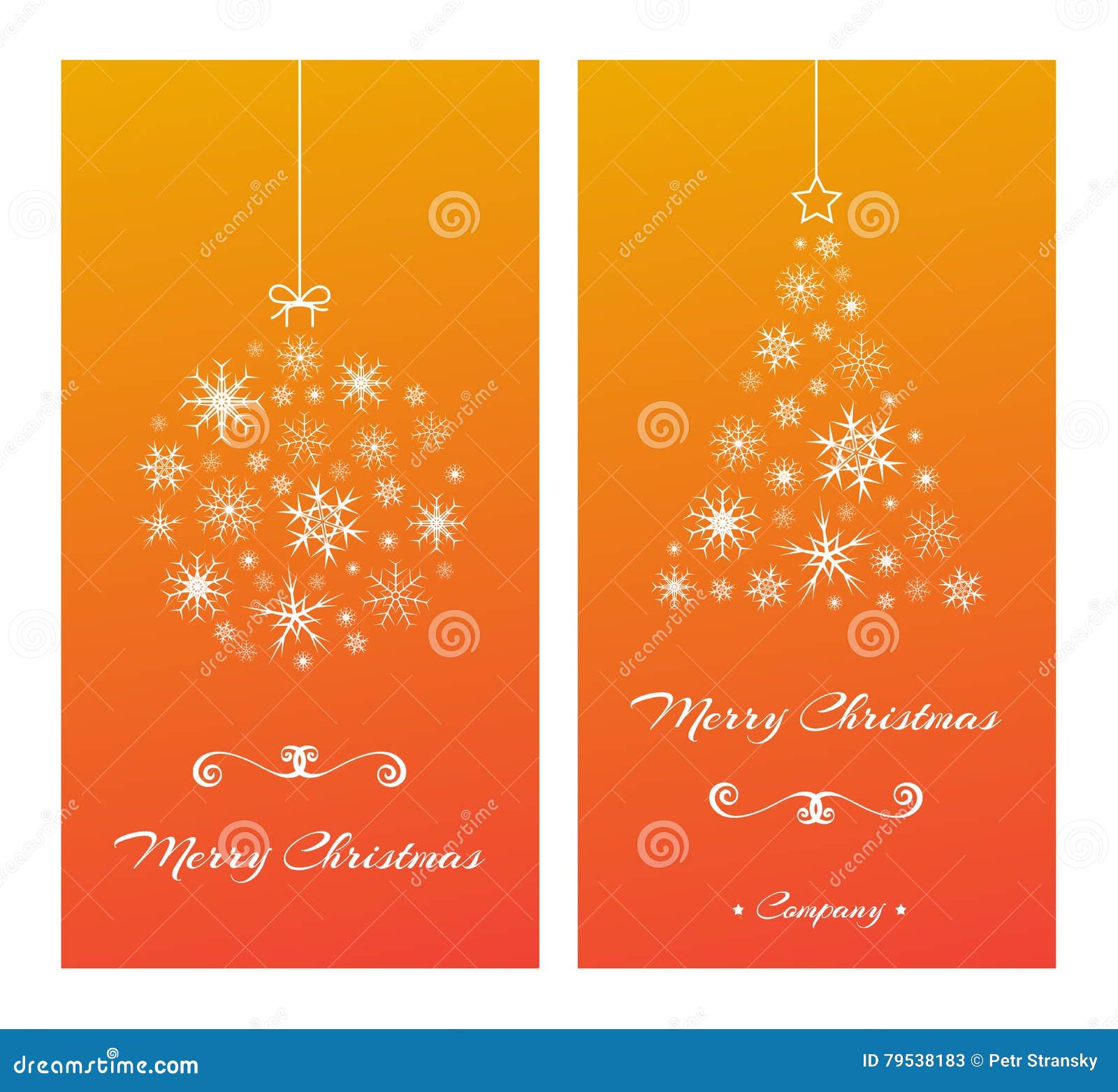 Christmas Cards with Tree and Ball from Snowflakes on Orange. Stock ...