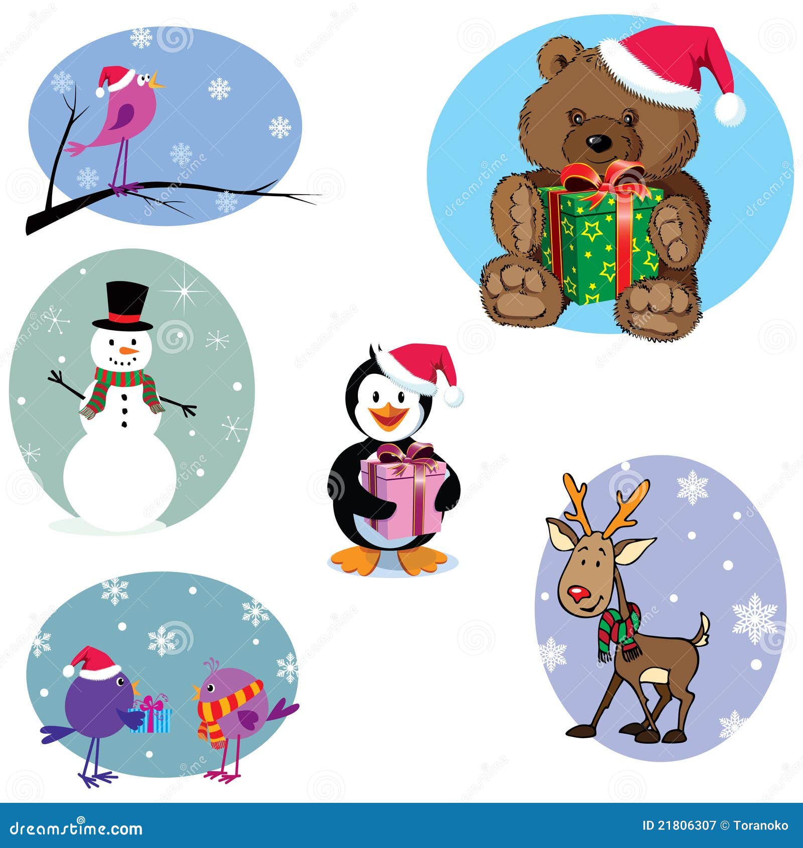 Christmas Cartoon Characters Set Stock Vector - Illustration of clip ...