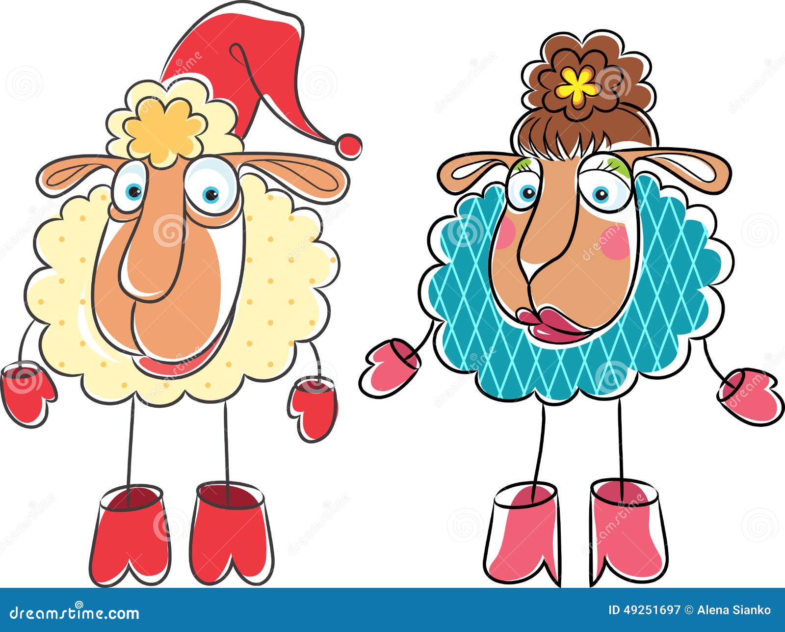 Christmas Cartoon Drawing Ram and Sheep Stock Vector - Illustration of ...
