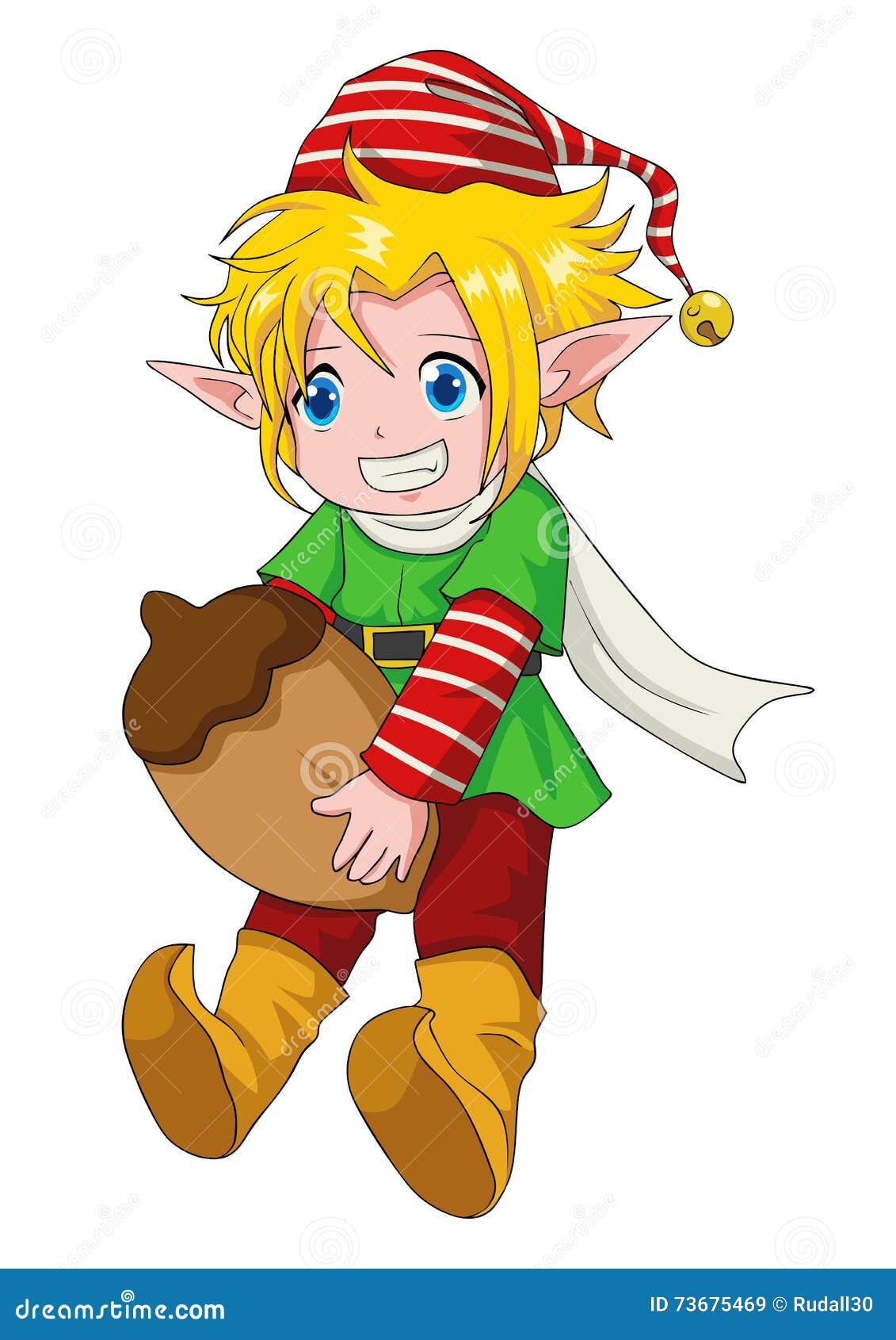 Christmas Cartoon Elf Boy stock vector. Illustration of festive - 73675469