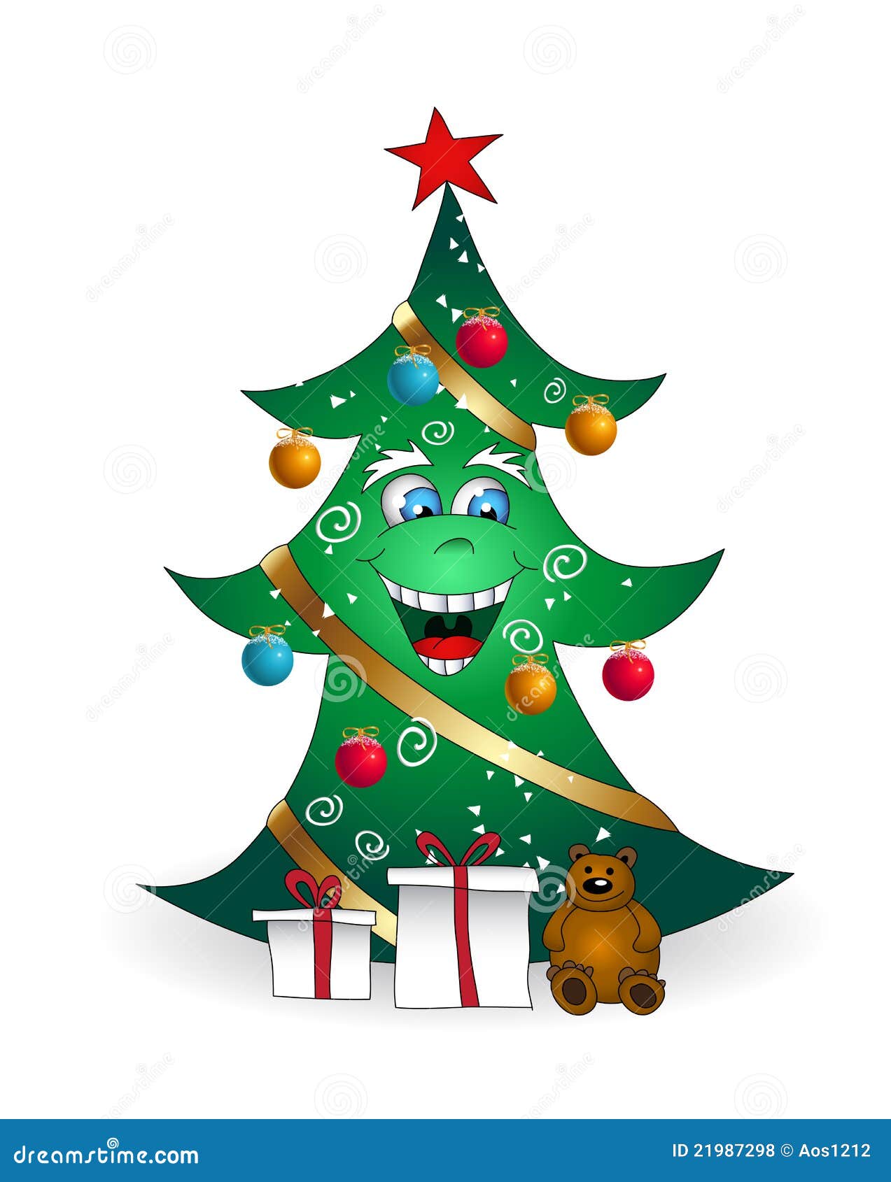 Christmas Cartoon Smiling Tree Stock Vector - Illustration of decor ...
