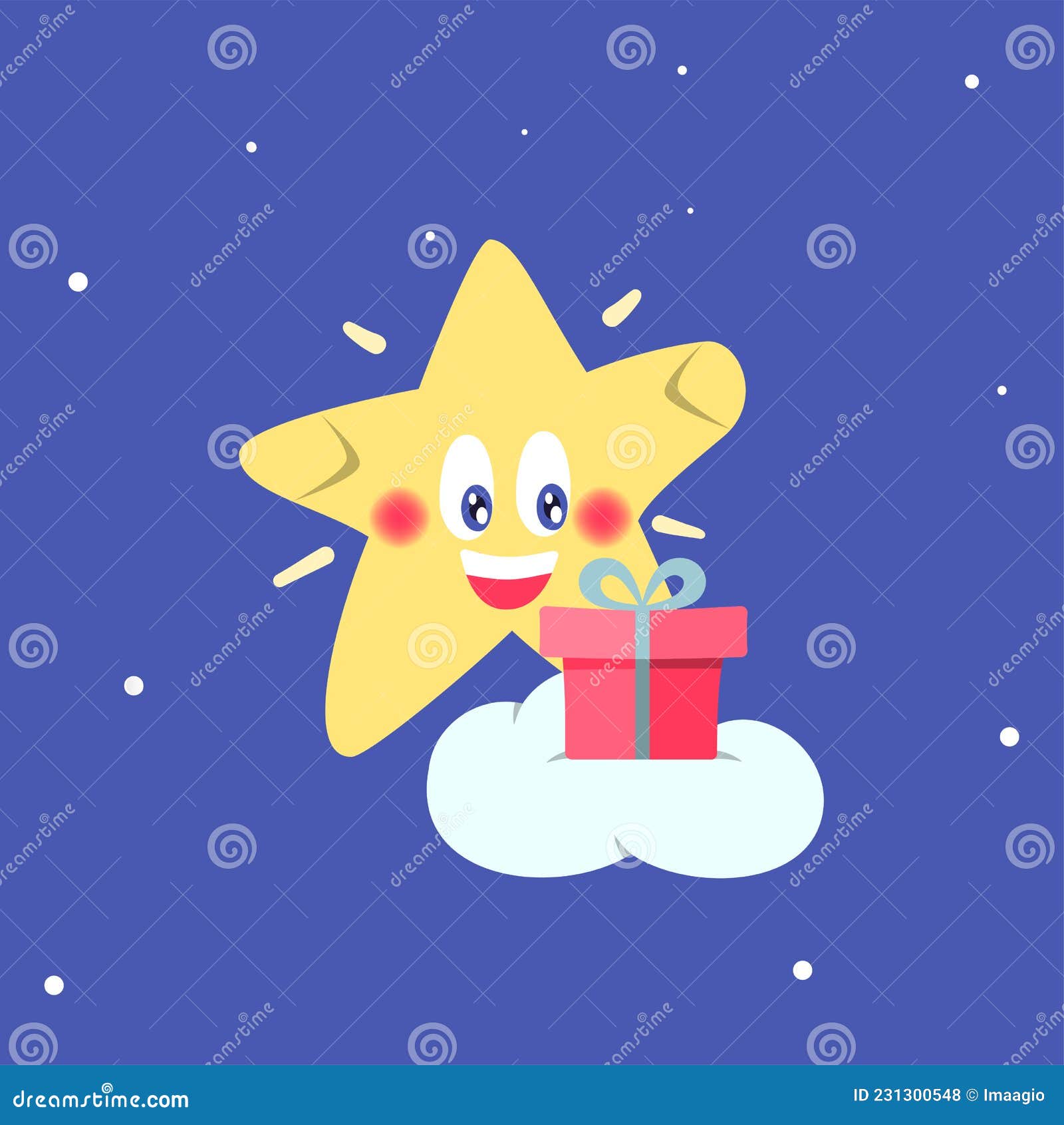 Christmas Cartoon Star and a Gift on the Cloud. Vector Illustration ...