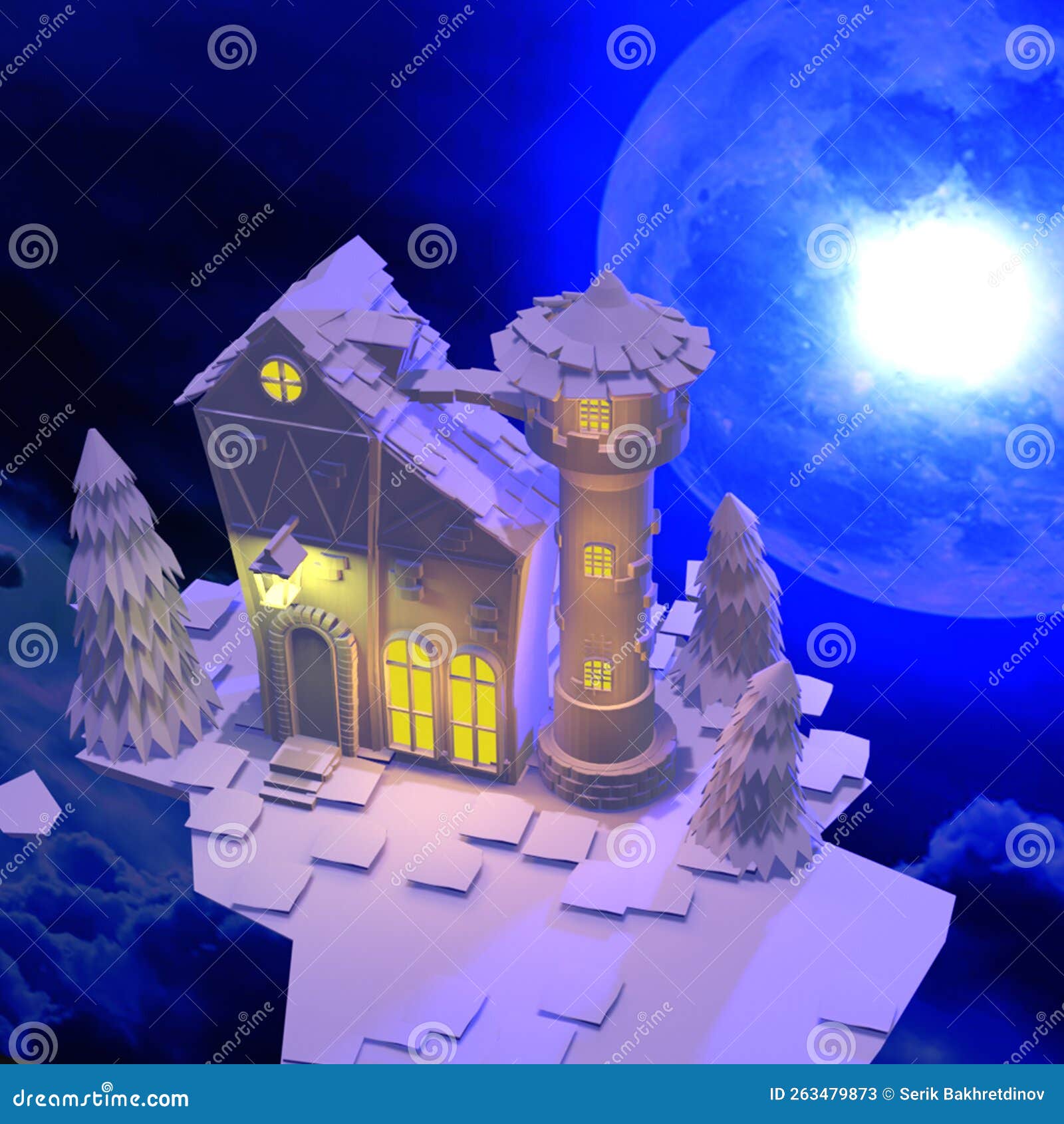 Christmas Castle 3D Rendering. Stock Illustration - Illustration of ...