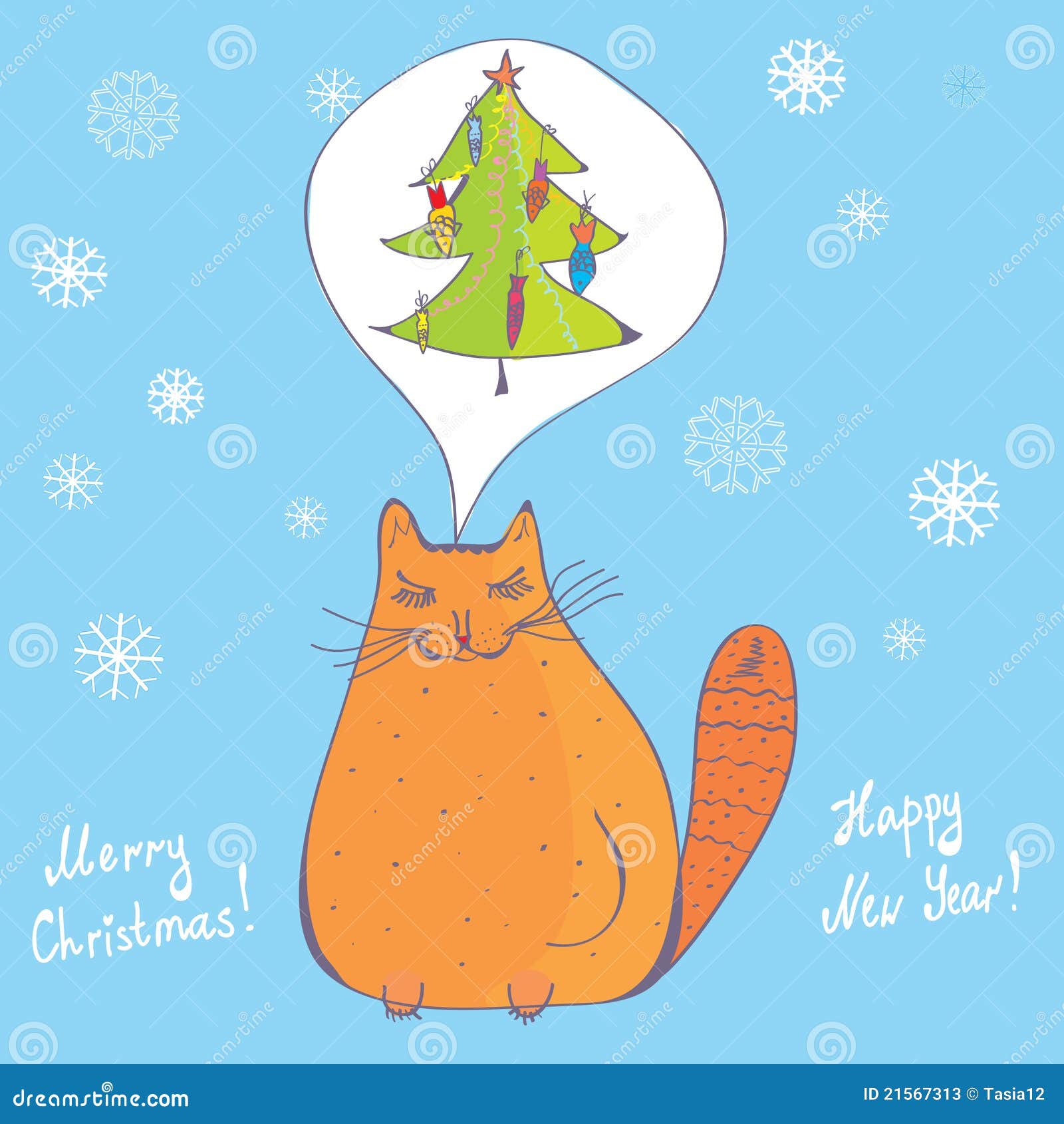 Christmas Cat with Fir Tree Stock Vector - Illustration of kitten ...