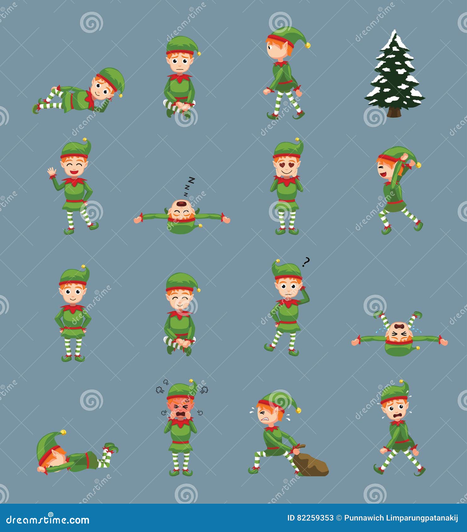 Christmas Character Elf Various Poses Cartoon Stock Vector ...