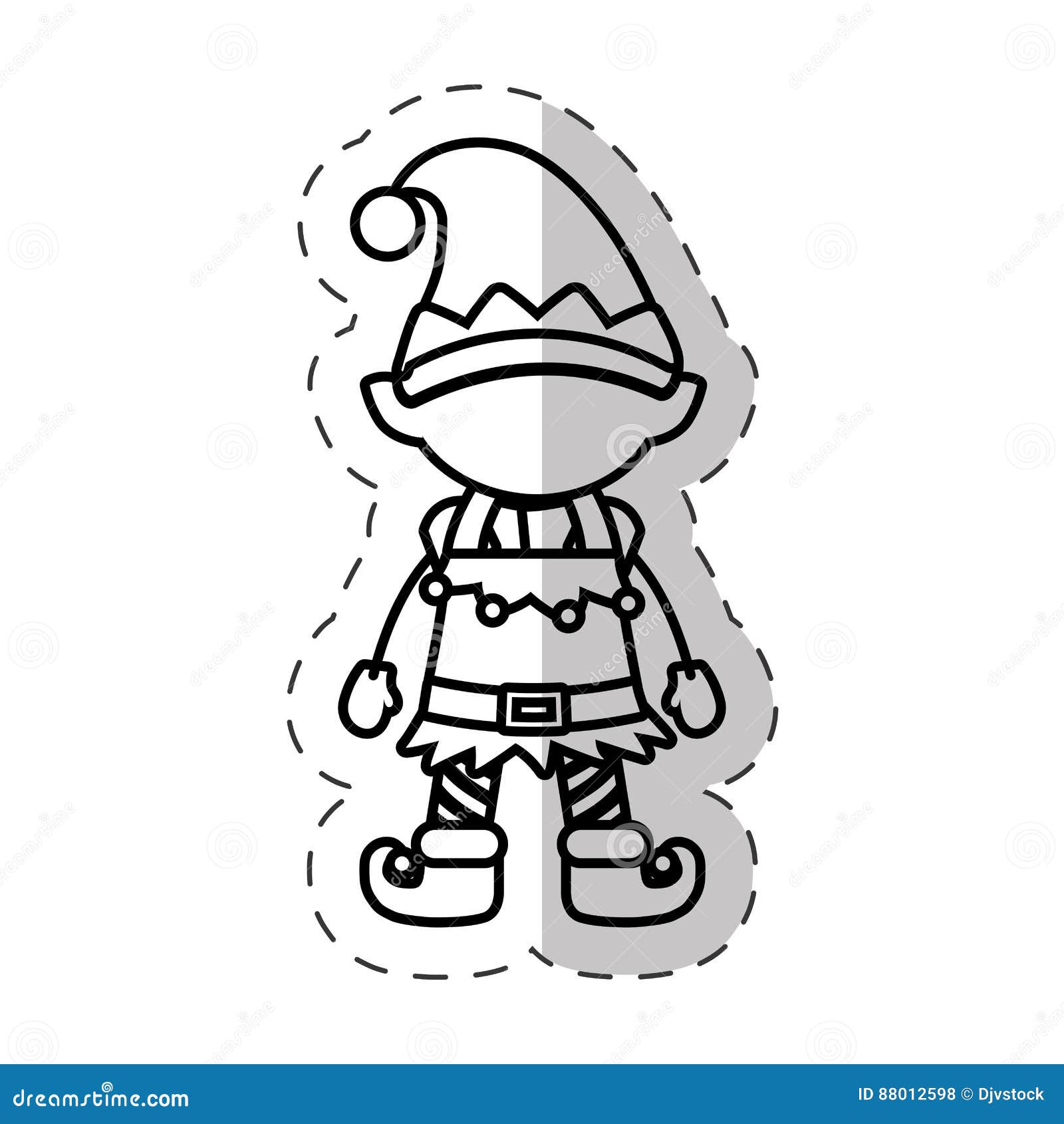 Christmas Character Elve Cut Line Stock Illustration - Illustration of ...