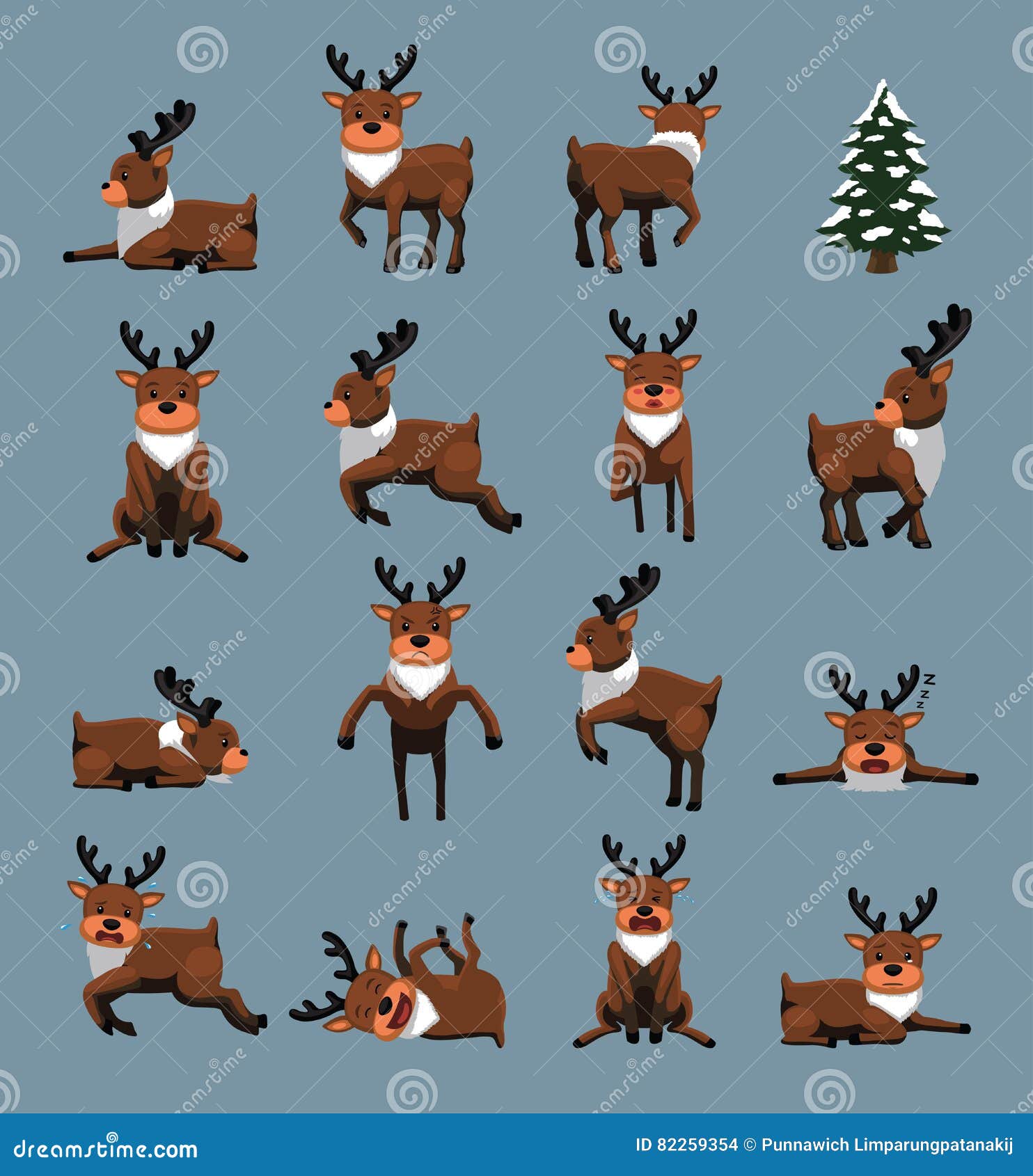Christmas Character Reindeer Various Poses Cartoon Stock Vector ...