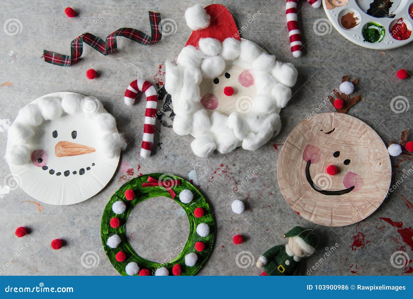 Christmas Characters Decorated on Paper Plates Stock Photo - Image of ...