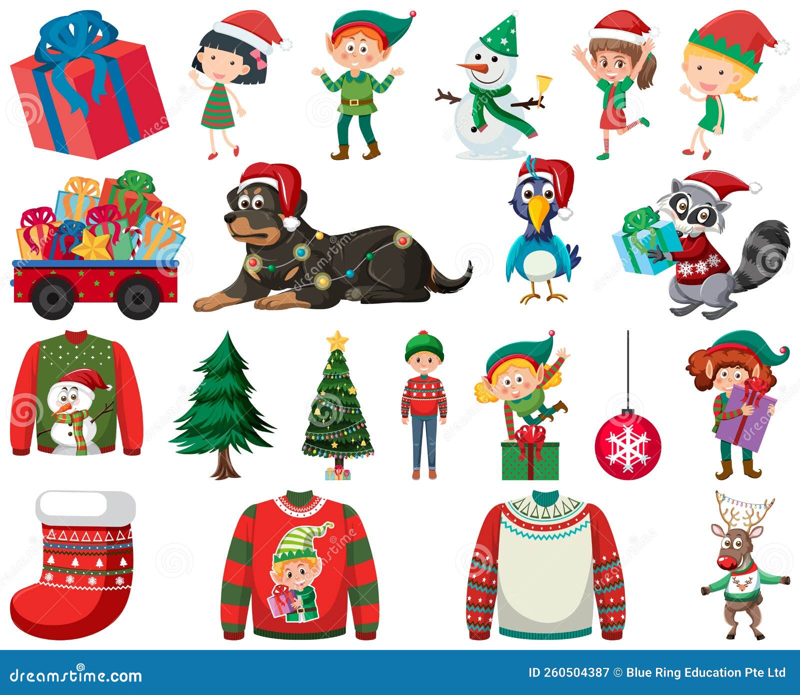 Christmas Characters and Elements Set Stock Vector - Illustration of ...