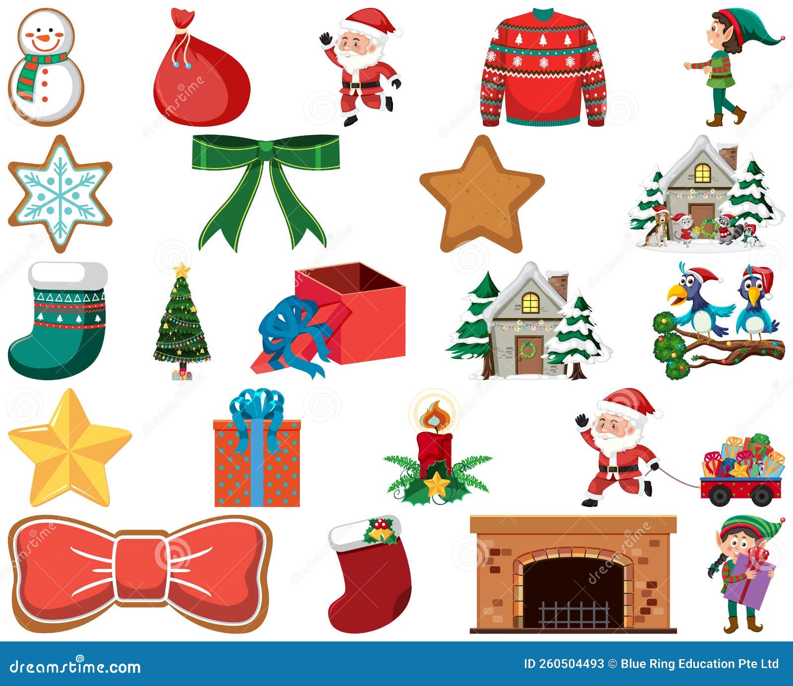 Christmas Characters and Elements Set Stock Vector - Illustration of ...