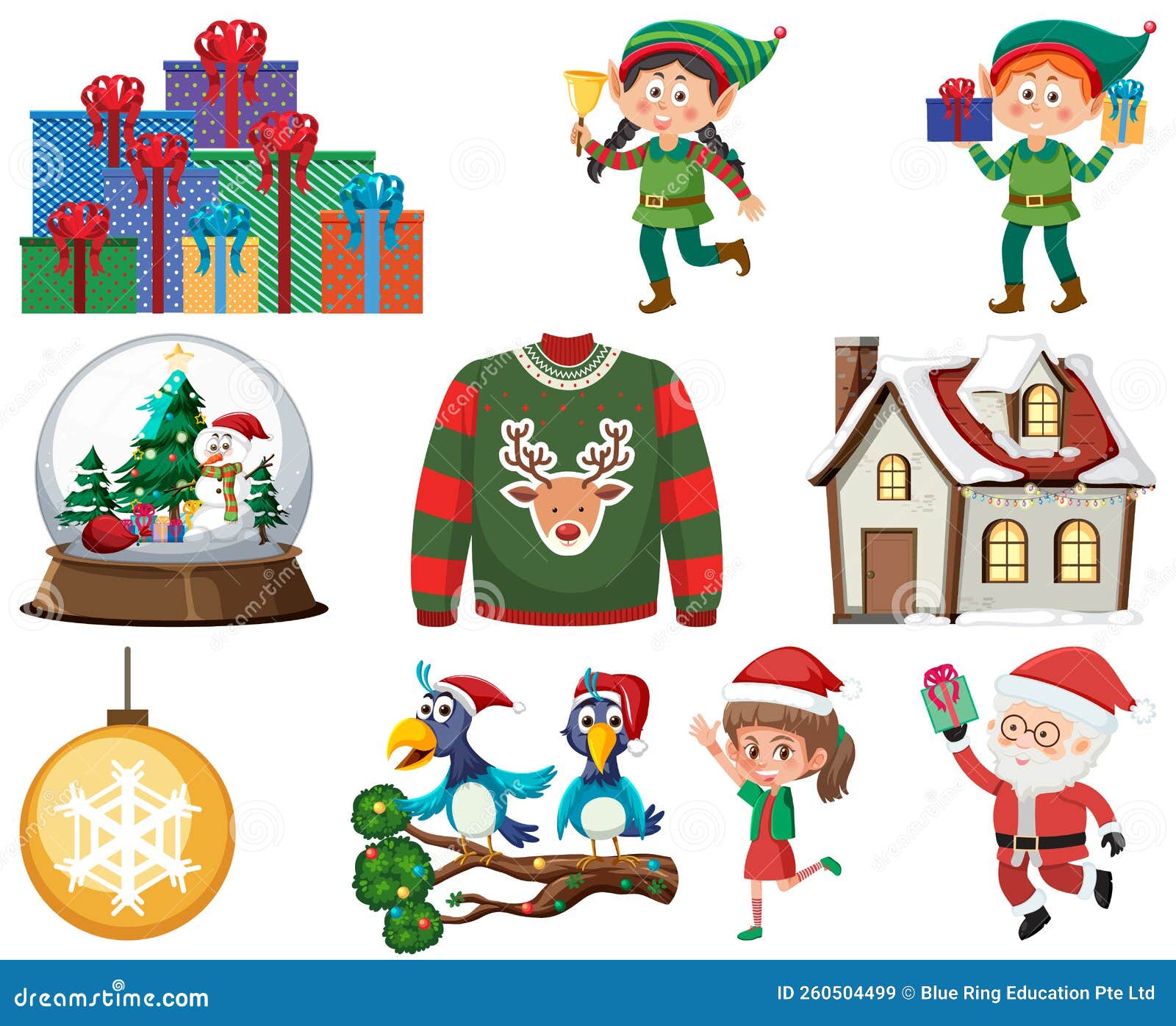 Christmas Characters and Elements Set Stock Vector - Illustration of ...