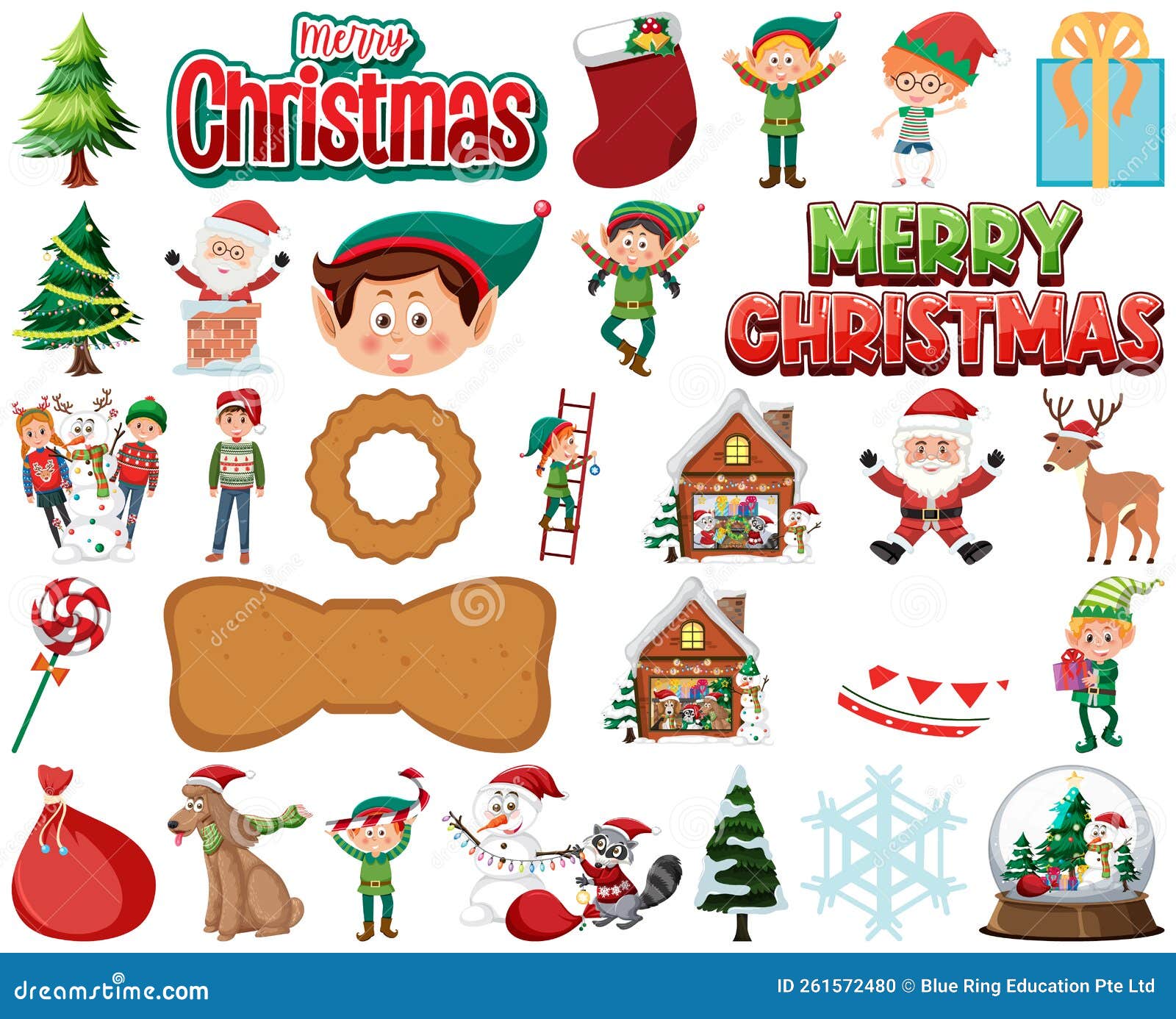 Christmas Characters and Elements Set Stock Vector - Illustration of ...