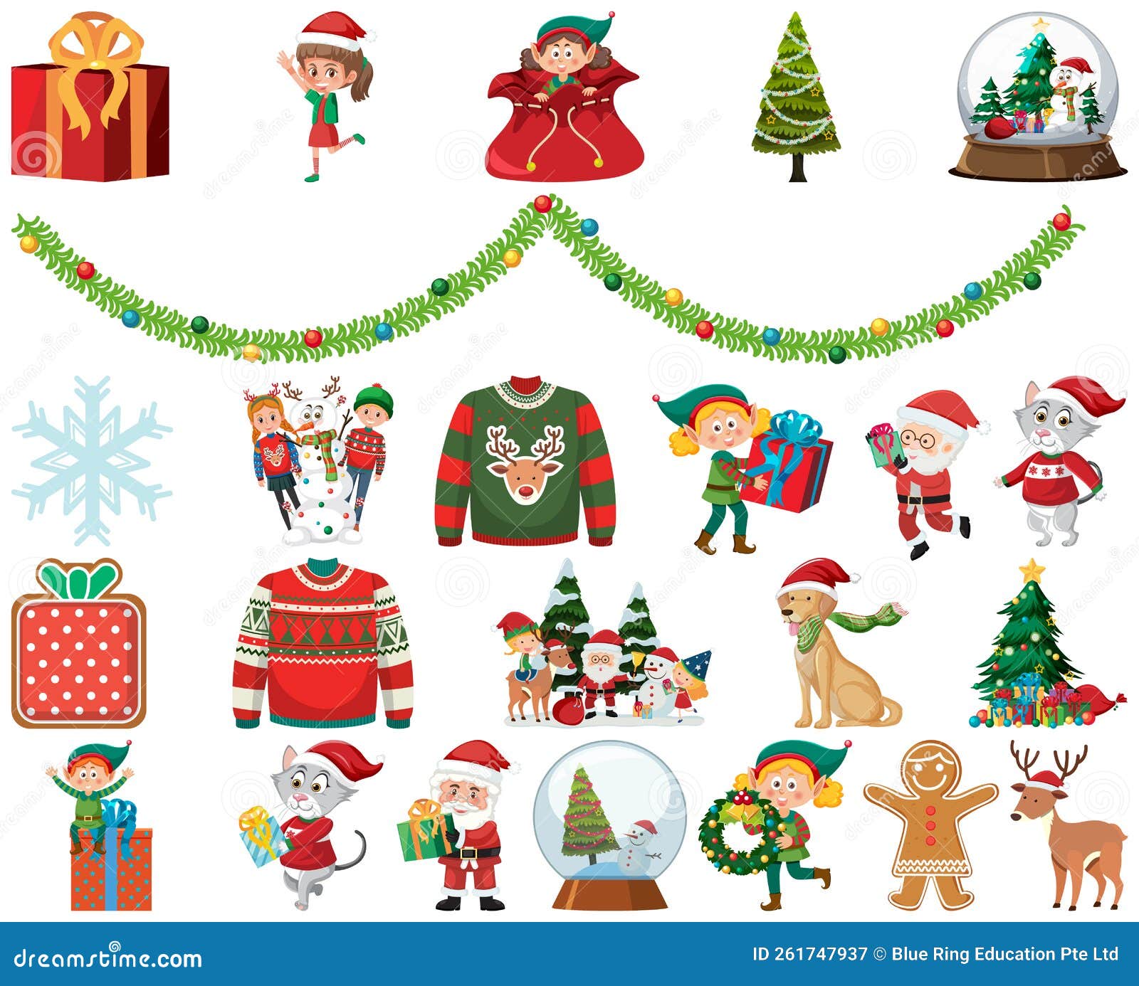 Christmas Characters and Elements Set Stock Vector - Illustration of ...