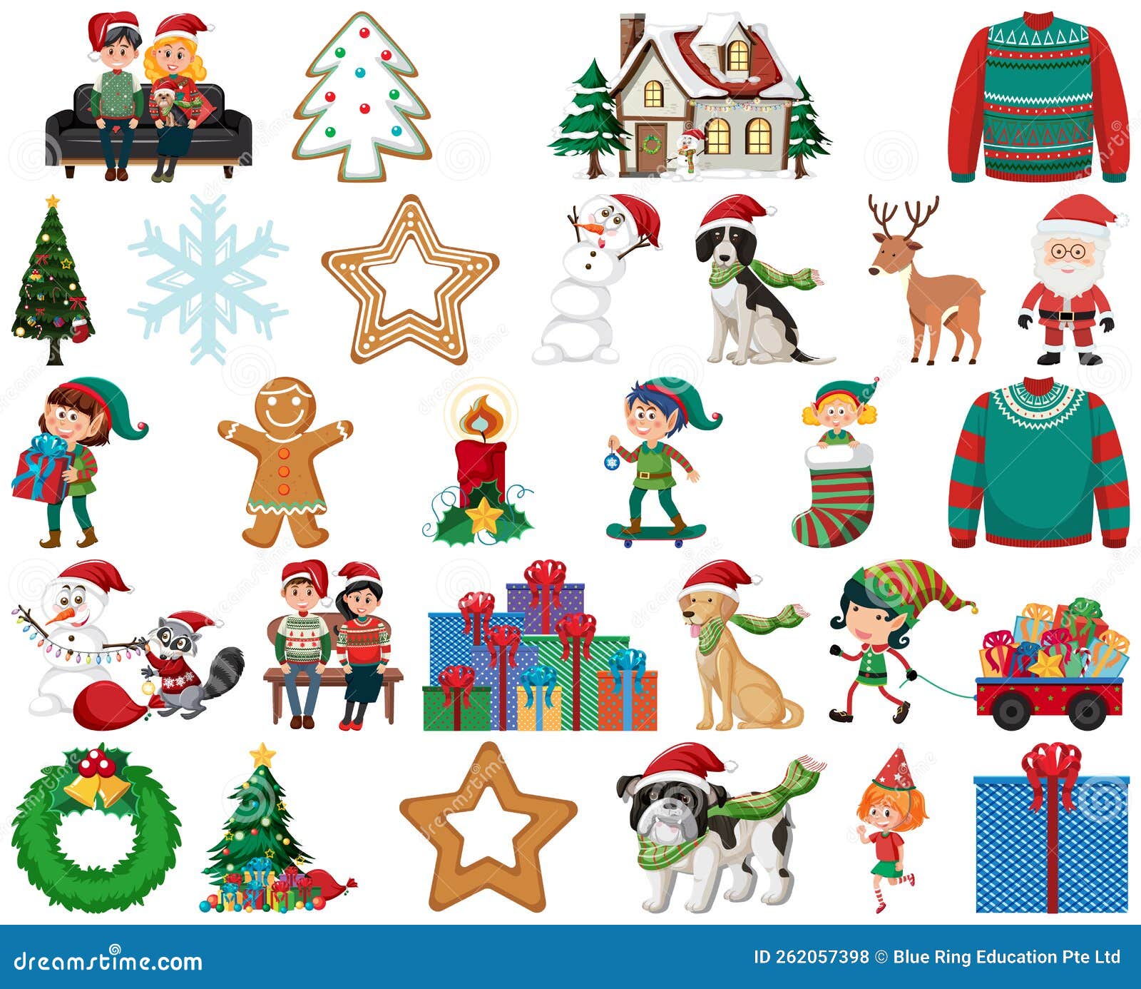 Christmas Characters and Elements Set Stock Vector - Illustration of ...