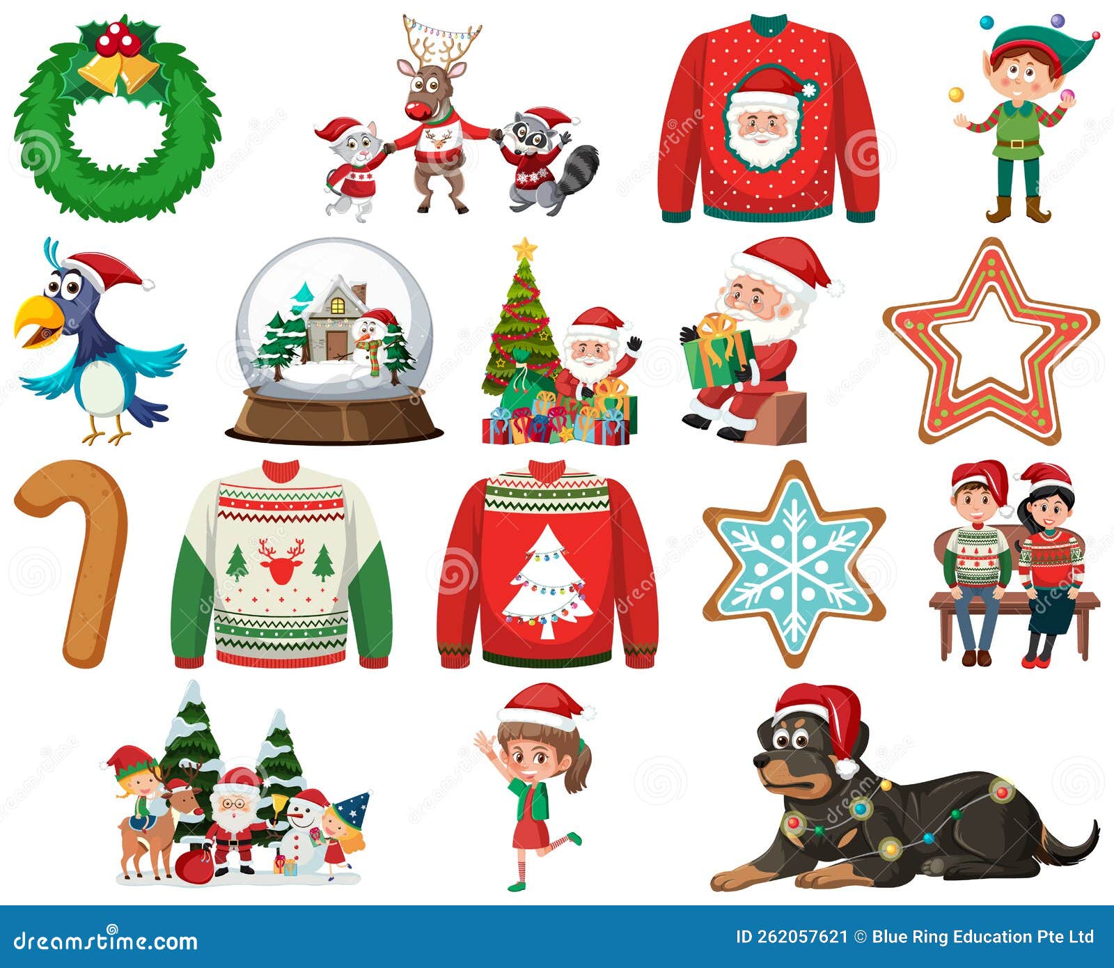 Christmas Characters and Elements Set Stock Vector - Illustration of ...