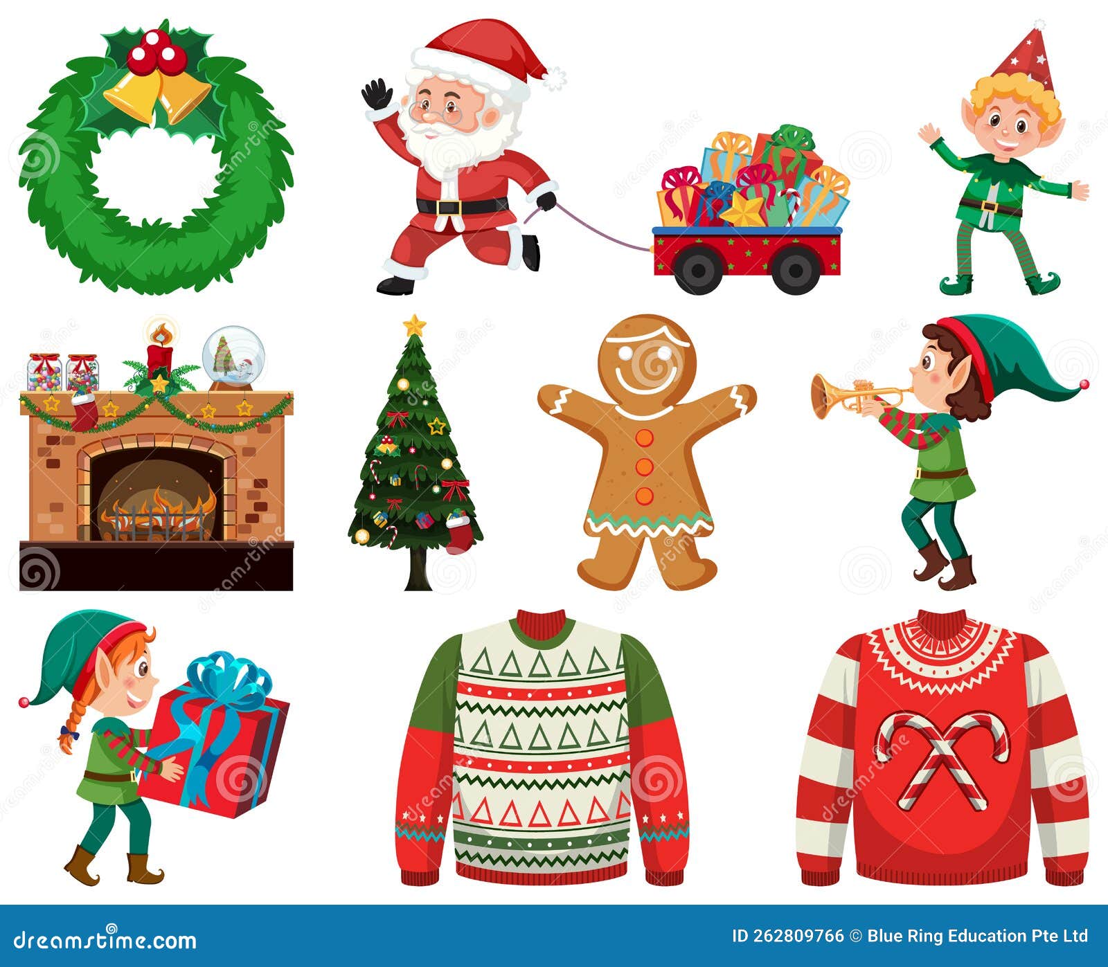 Christmas Characters and Elements Set Stock Vector - Illustration of ...