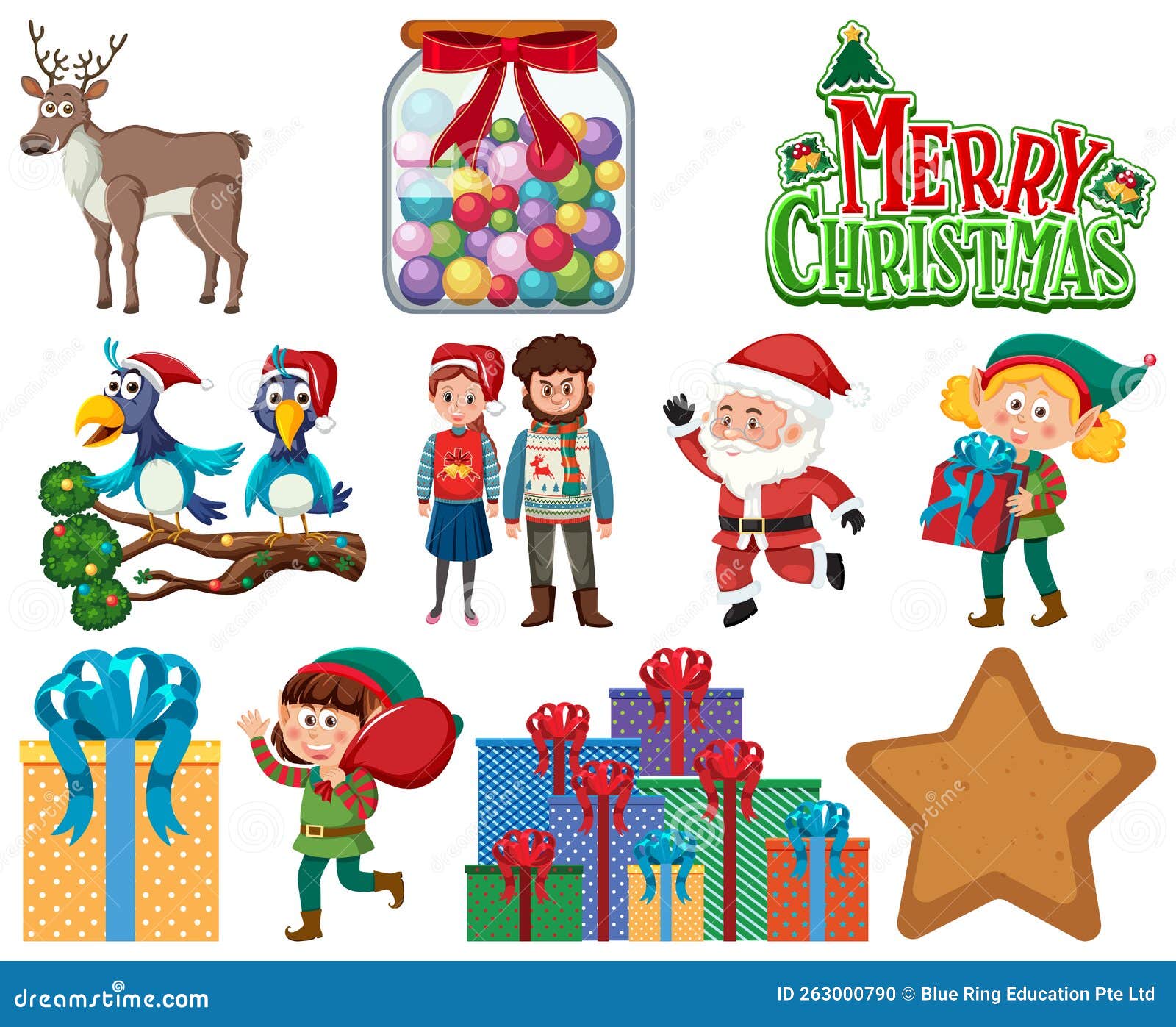Christmas Characters and Elements Set Stock Vector - Illustration of ...