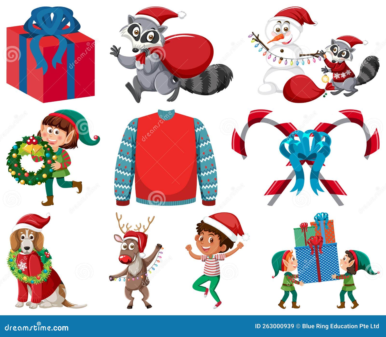Christmas Characters and Elements Set Stock Vector - Illustration of ...