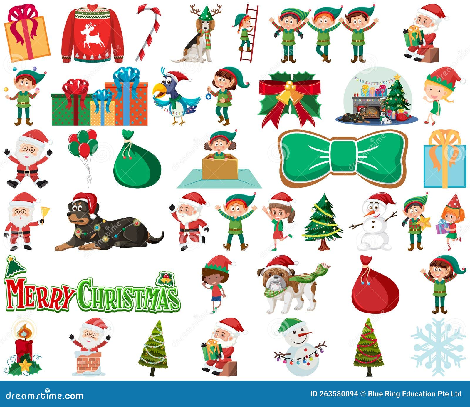 Christmas Characters and Elements Set Stock Vector - Illustration of ...
