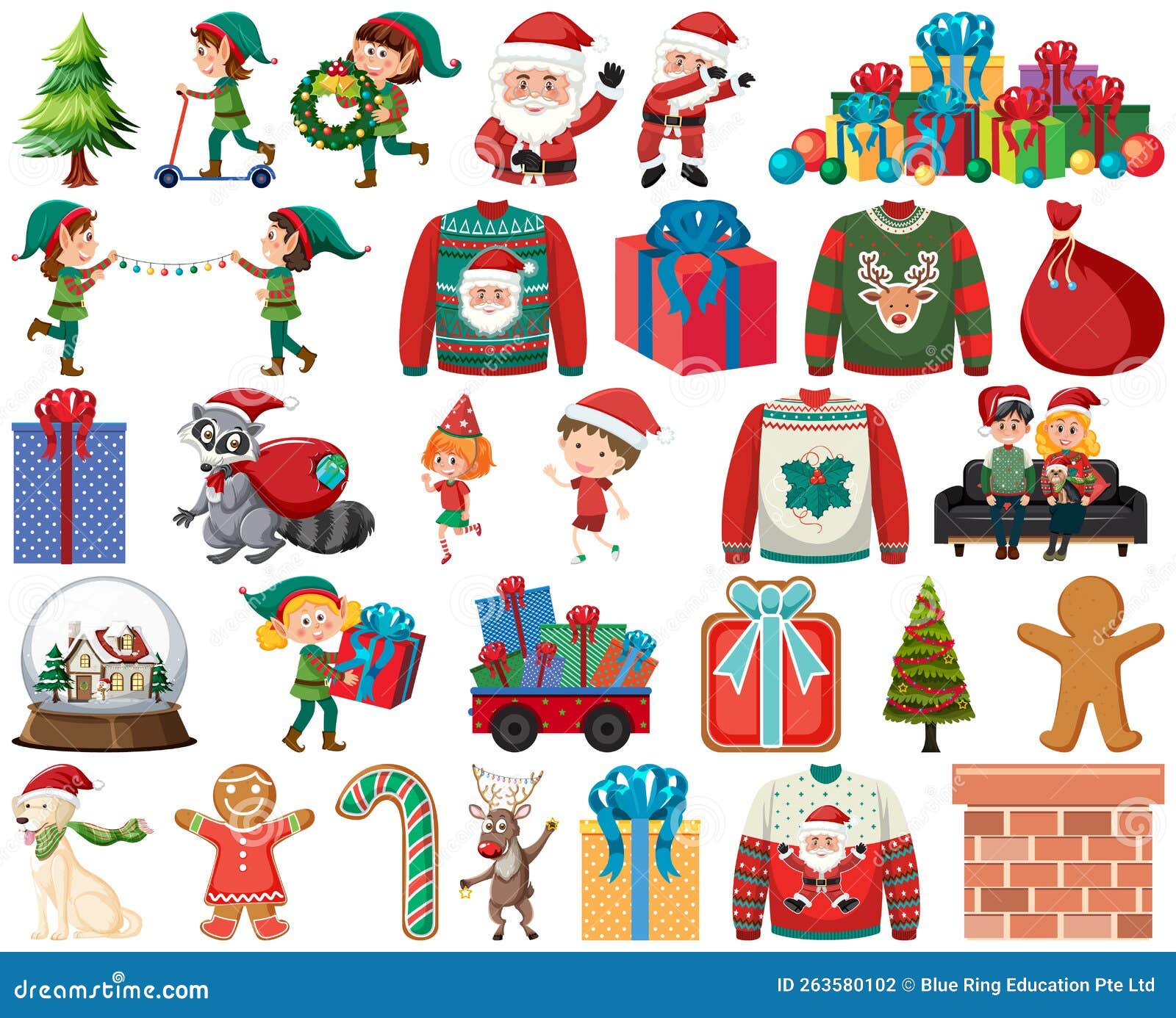 Christmas Characters and Elements Set Stock Vector - Illustration of ...