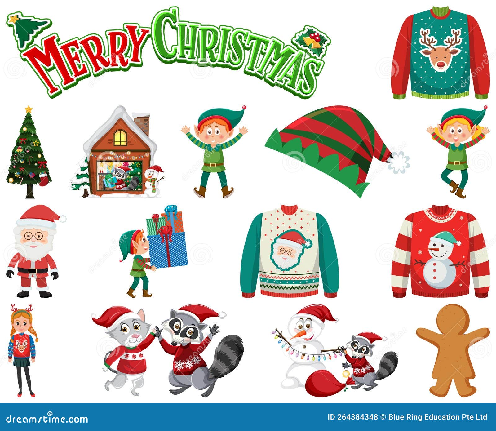 Christmas Characters and Elements Set Stock Vector - Illustration of ...