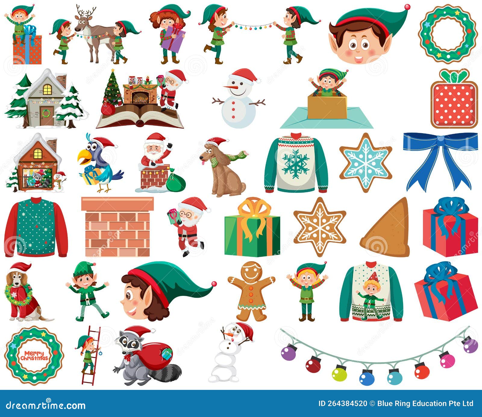 Christmas Characters and Elements Set Stock Vector - Illustration of ...