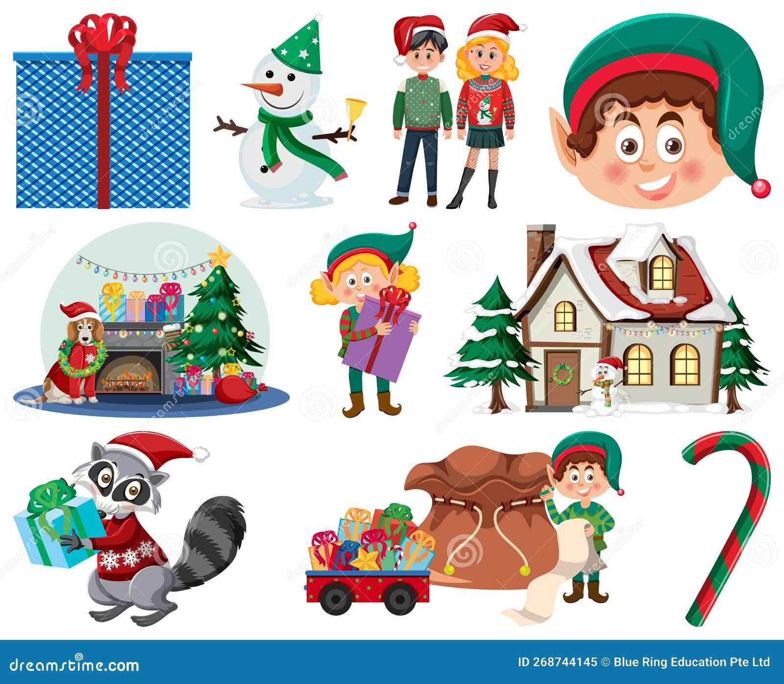 Christmas Characters and Elements Set Stock Vector - Illustration of ...