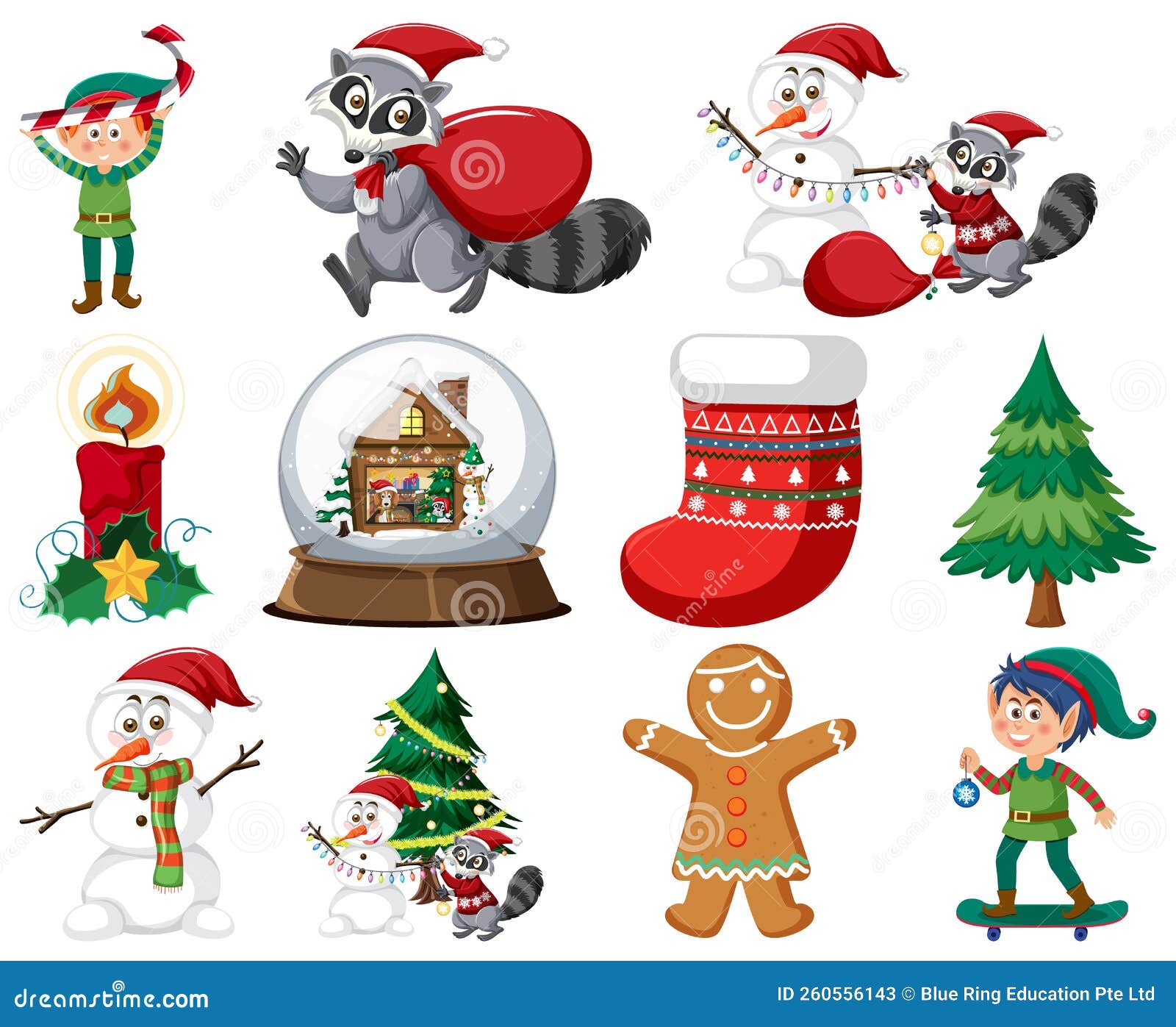 Christmas Characters and Elements Set Stock Vector - Illustration of ...