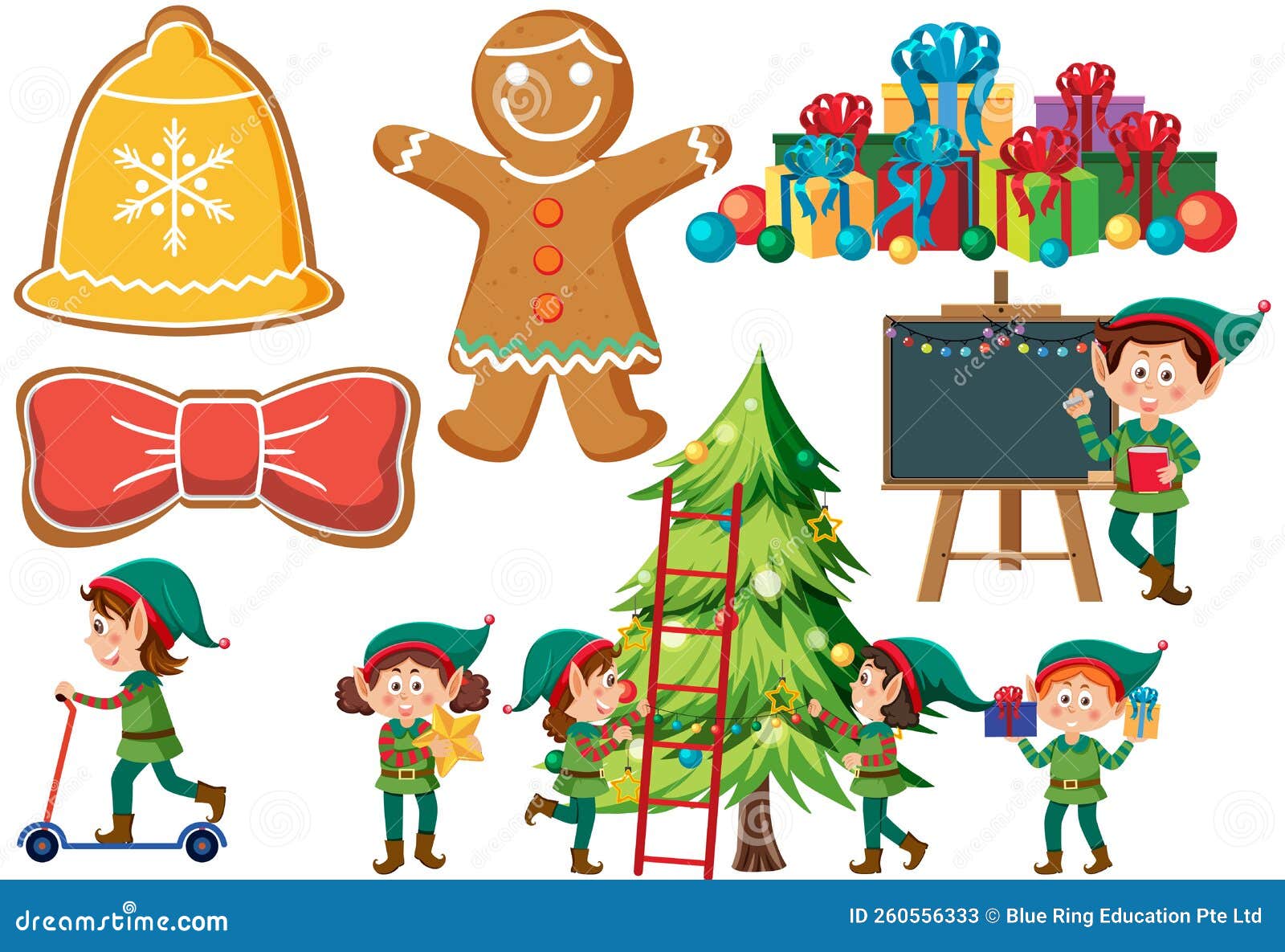 Christmas Characters and Elements Set Stock Vector - Illustration of ...