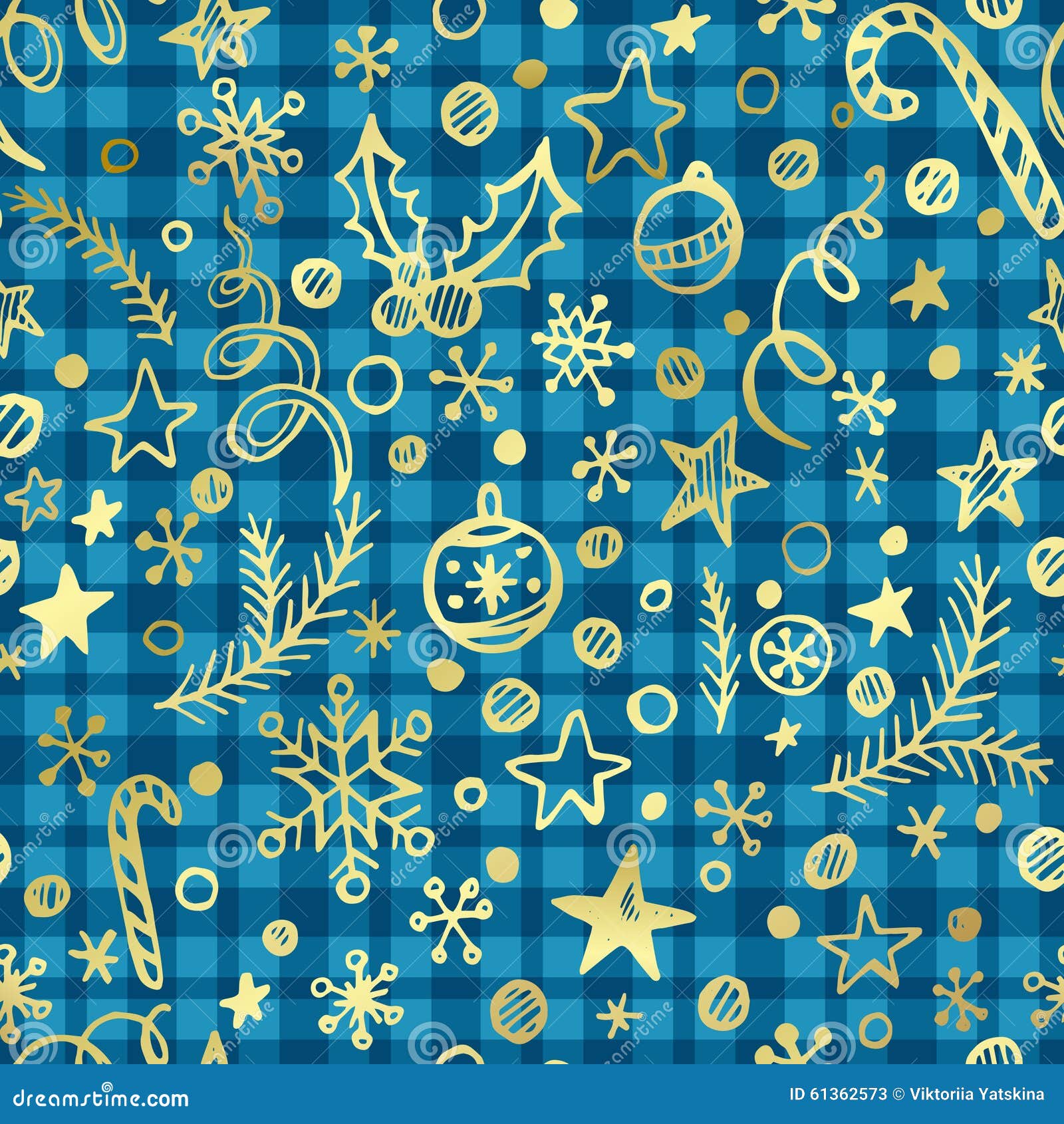 Christmas Checkered Seamless Pattern with Golden Stock Vector ...