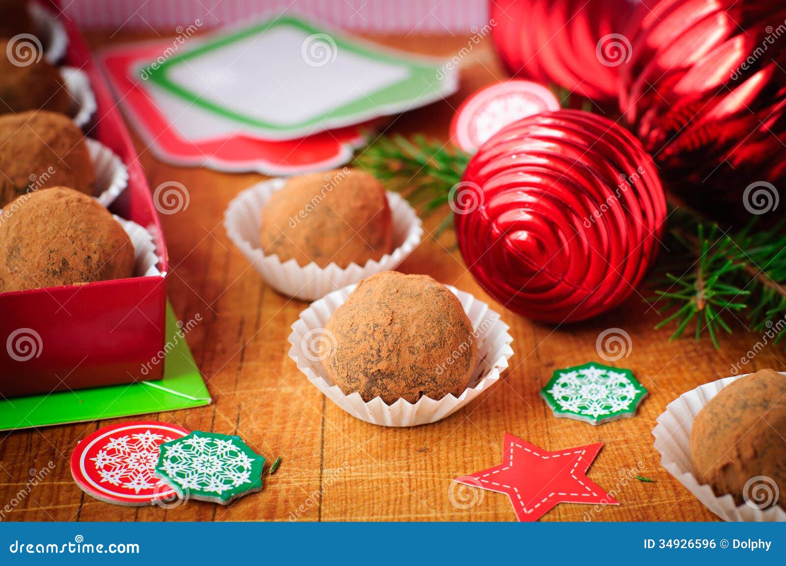 Christmas Chocolate Truffles in a Gift Box Stock Photo - Image of ...