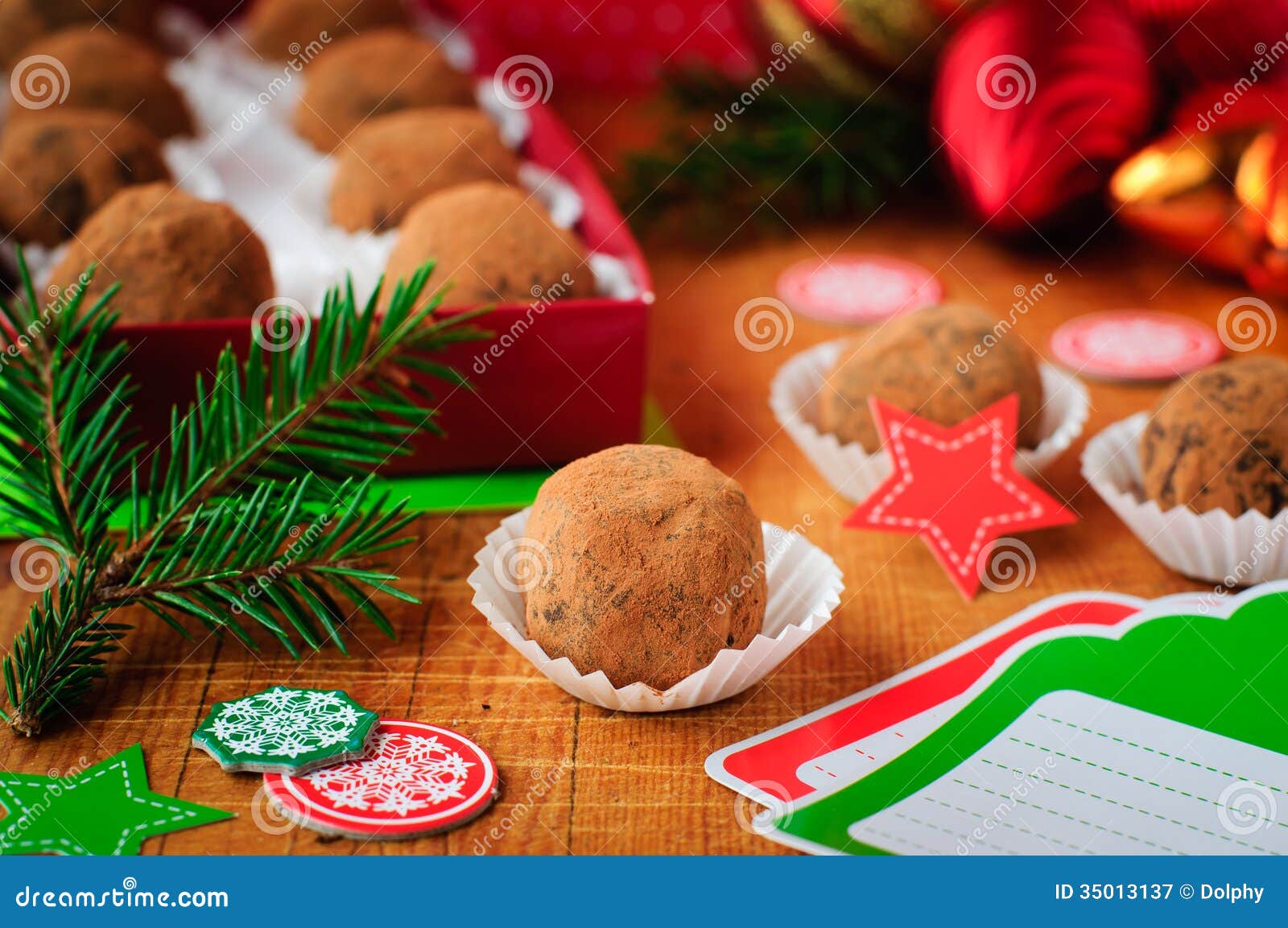 Christmas Chocolate Truffles in a Gift Box Stock Image - Image of ...