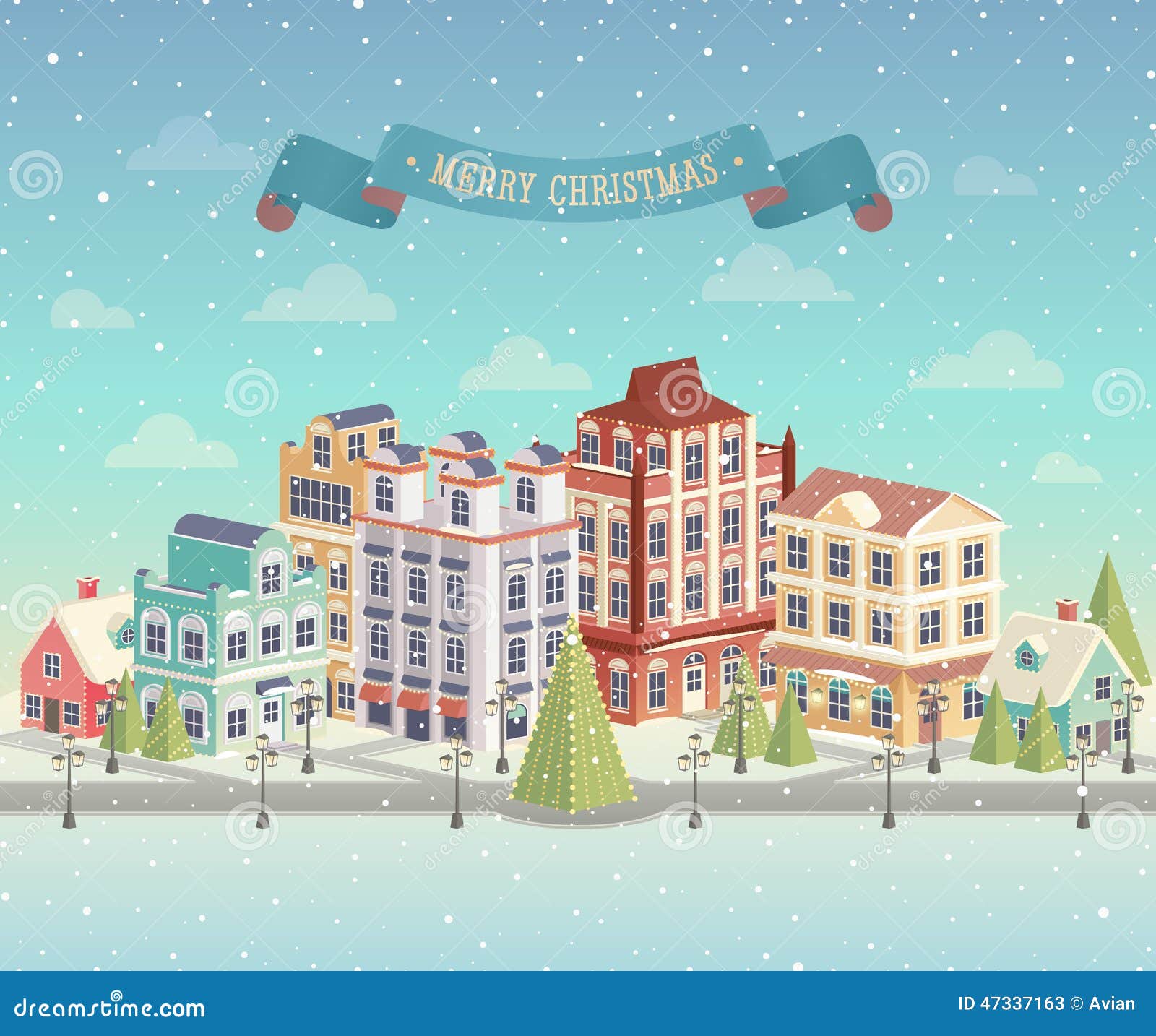 Christmas Cityscape and Snowfall. Stock Vector - Illustration of house ...