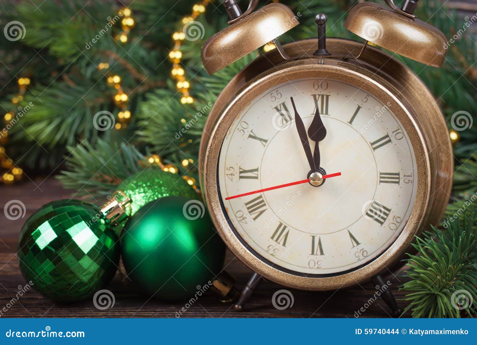 Christmas Clock and Fir Branches Stock Photo - Image of countdown, face ...
