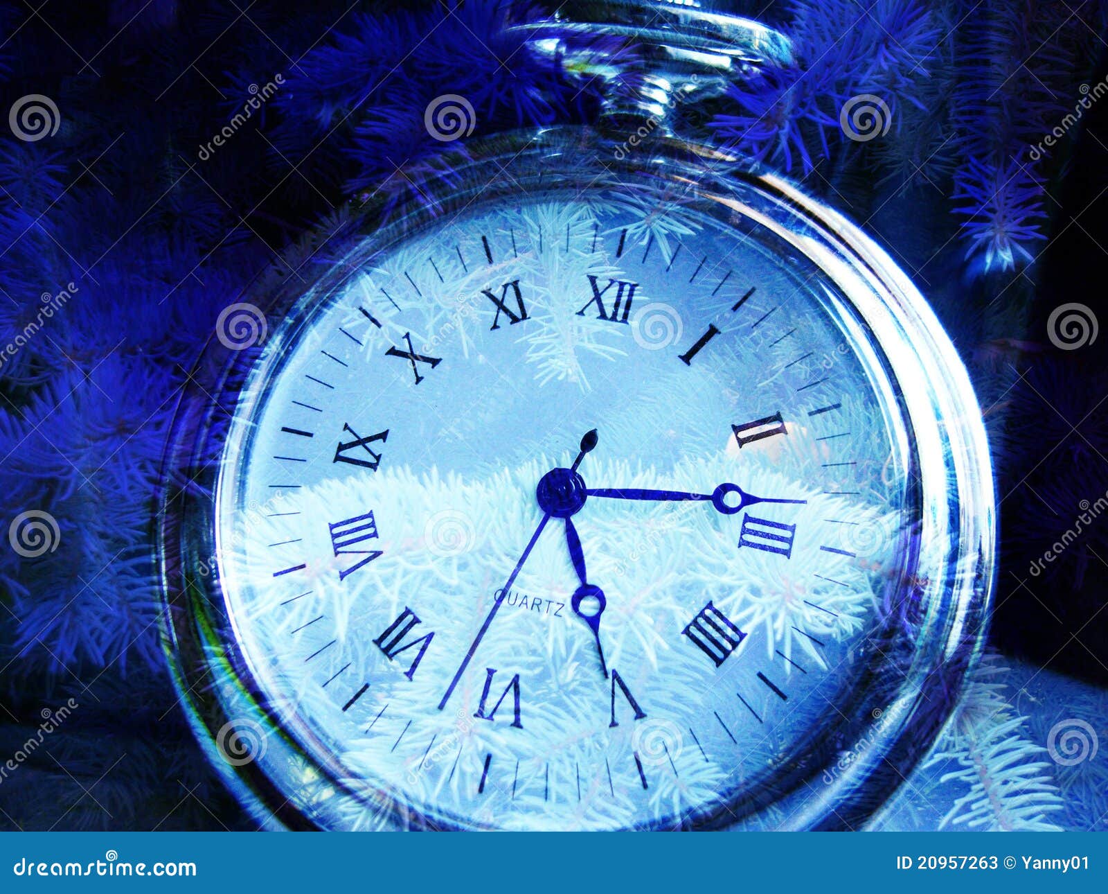 Christmas Clock, Pine Branch in Blue. Stock Image - Image of branch ...