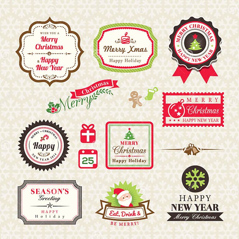 Christmas Collection of Labels and Frames Design Elements Stock Vector ...