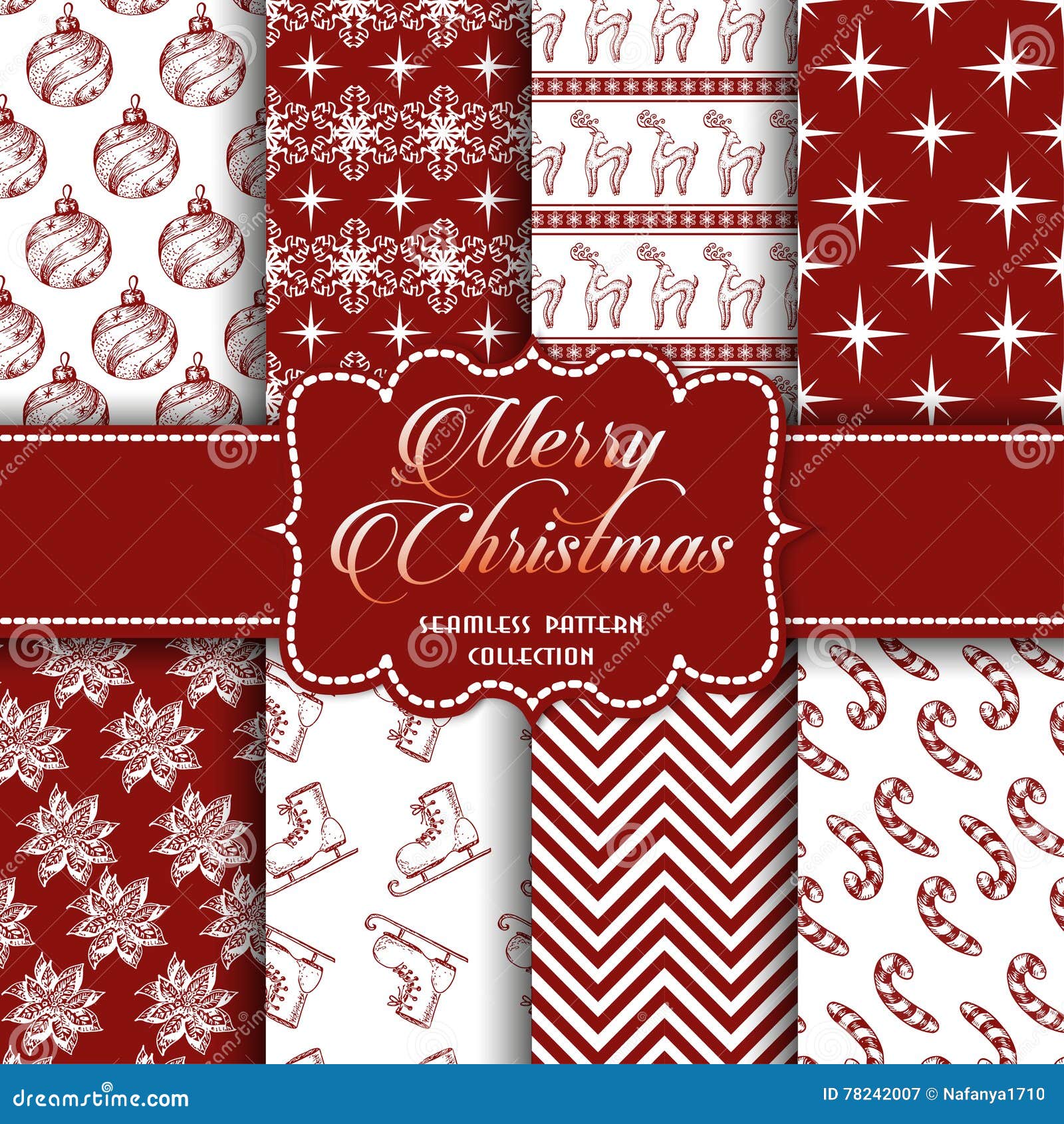 Christmas Collection of Seamless Patterns with Red and White Colors ...