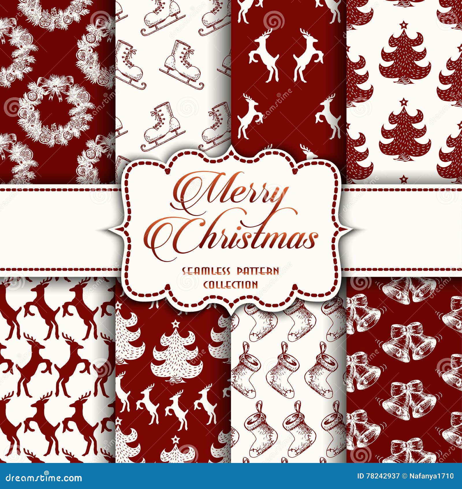 Christmas Collection of Seamless Patterns with Red and White Colors ...