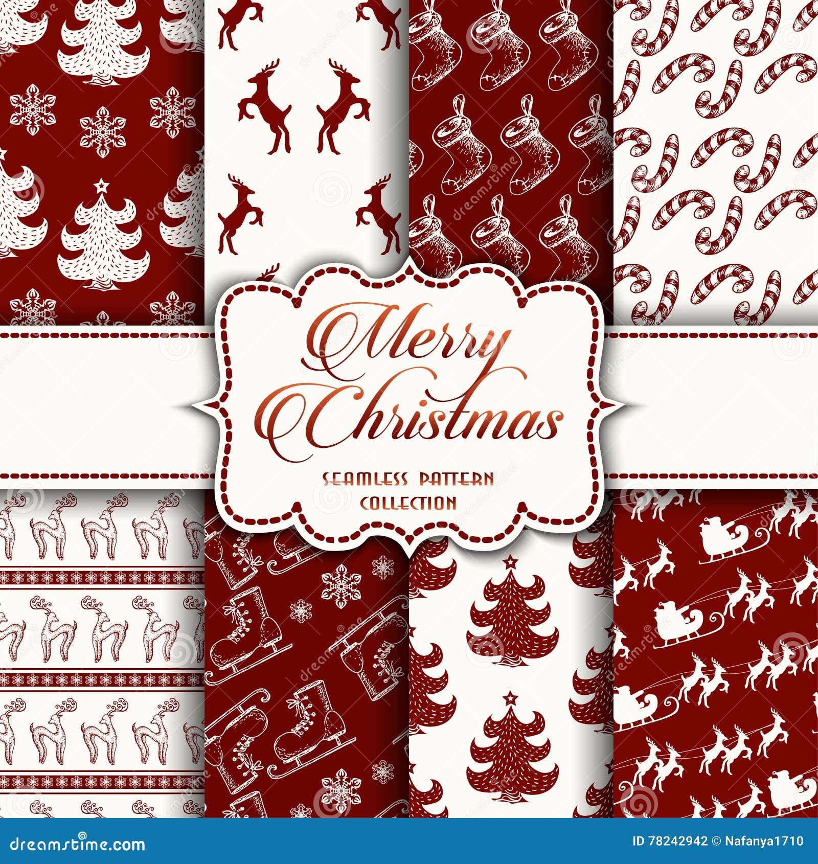 Christmas Collection of Seamless Patterns with Red and White Colors ...