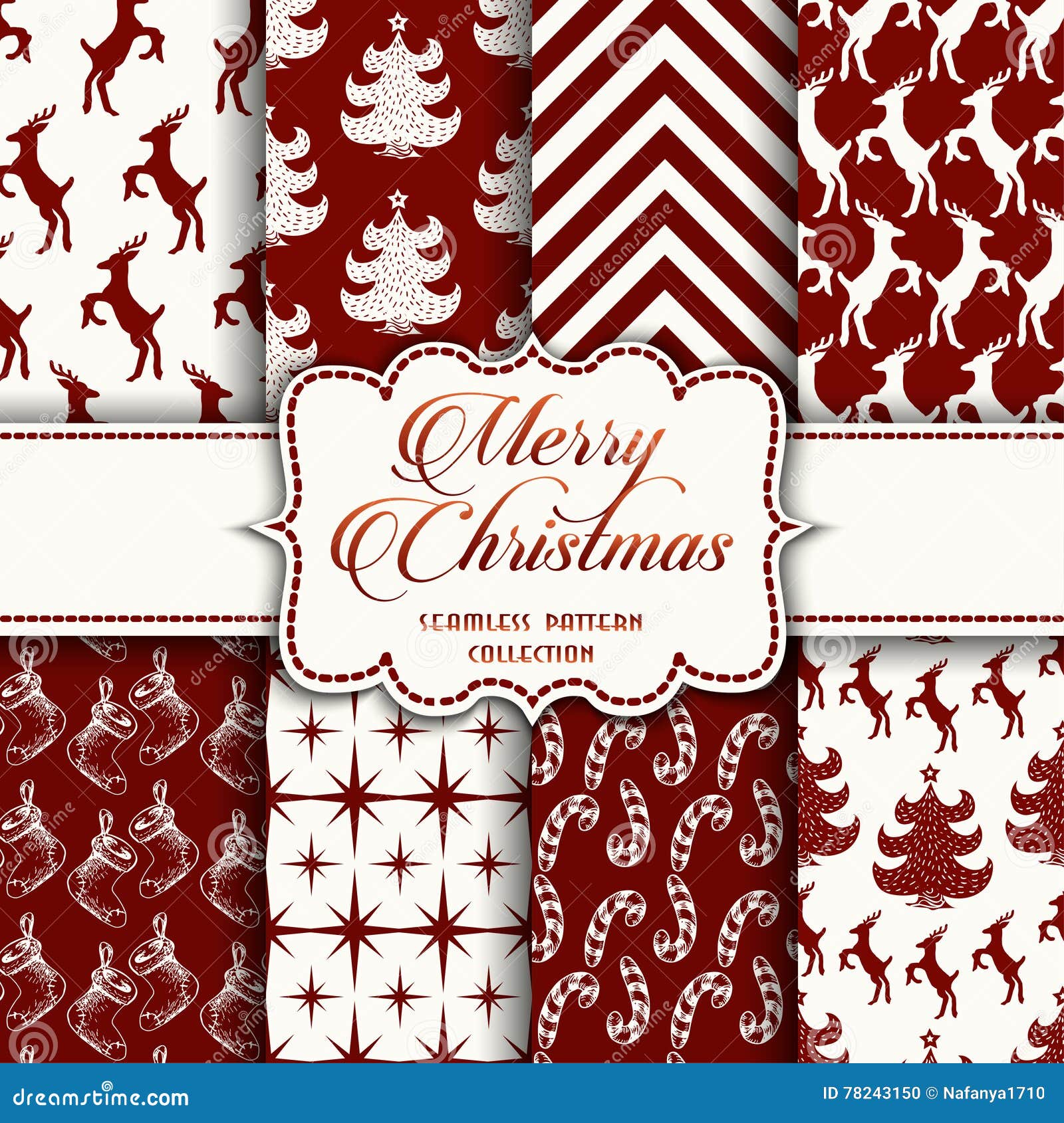 Christmas Collection of Seamless Patterns with Red and White Colors ...