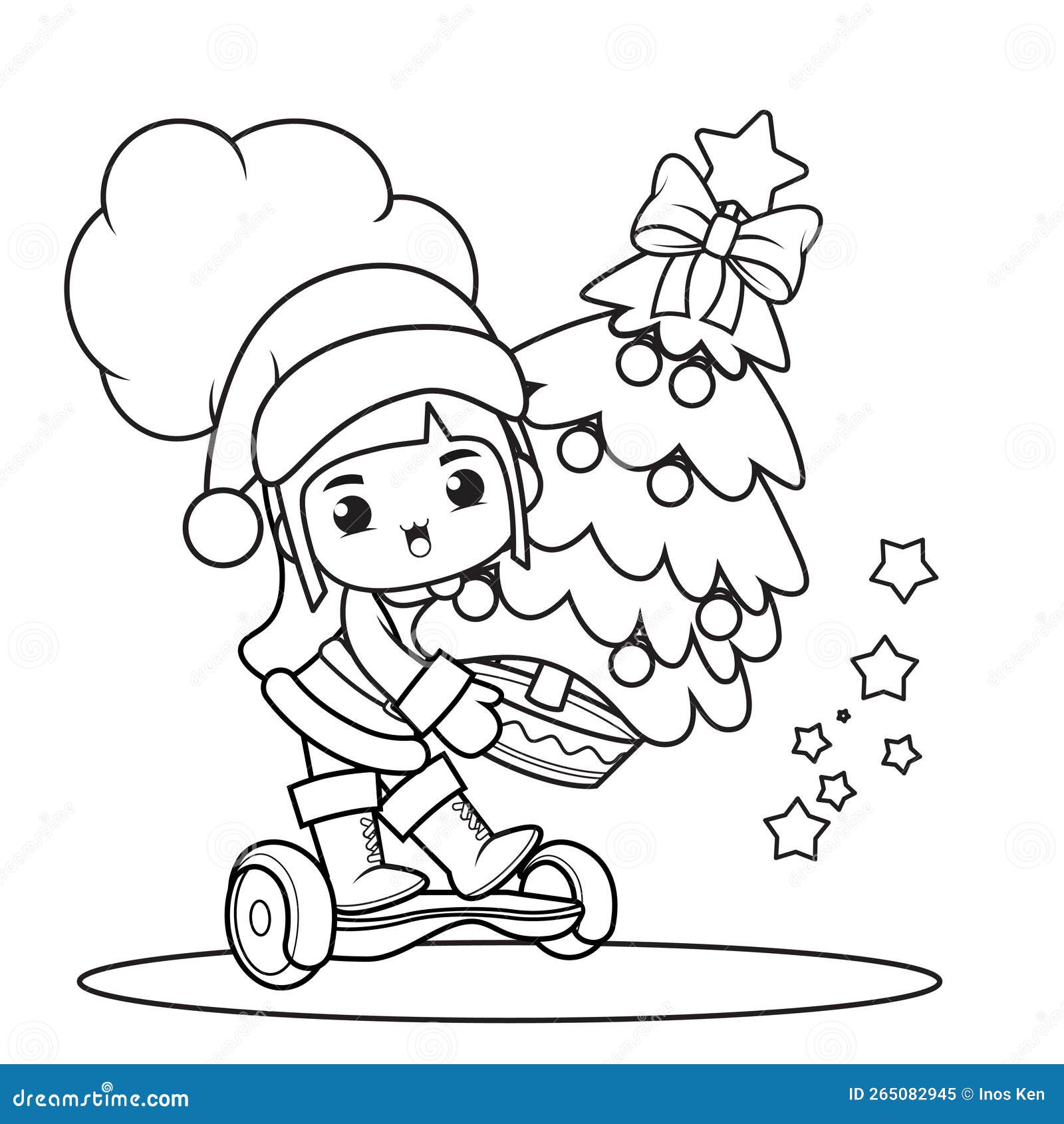 Christmas Coloring Book with Cute Girl Stock Vector - Illustration of ...