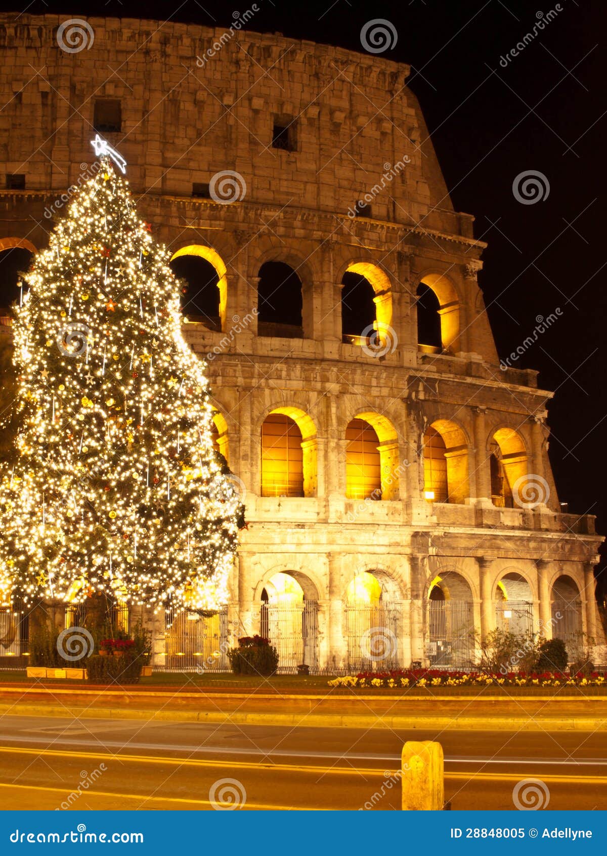 Christmas at Colosseum stock image. Image of tree, long - 28848005